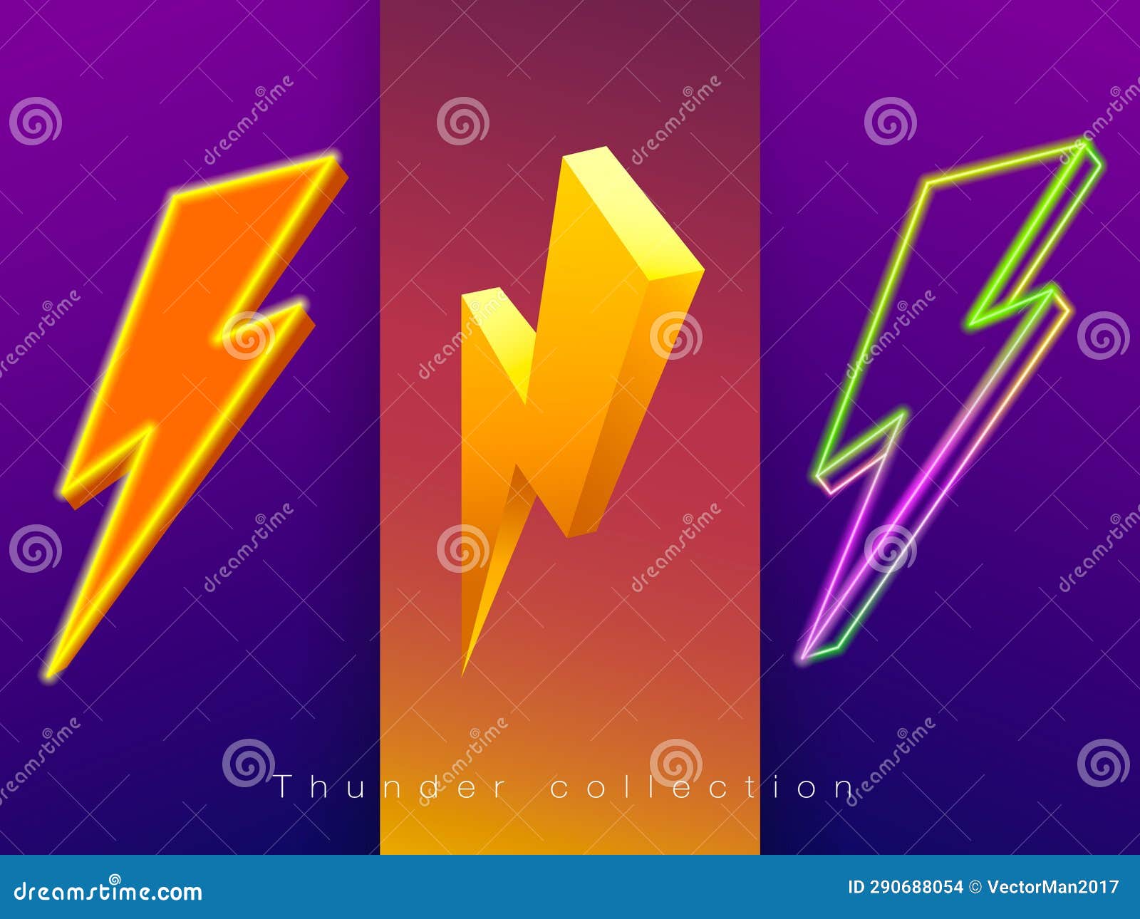 Set Thunder design for 3d stock illustration. Illustration of isolated ...
