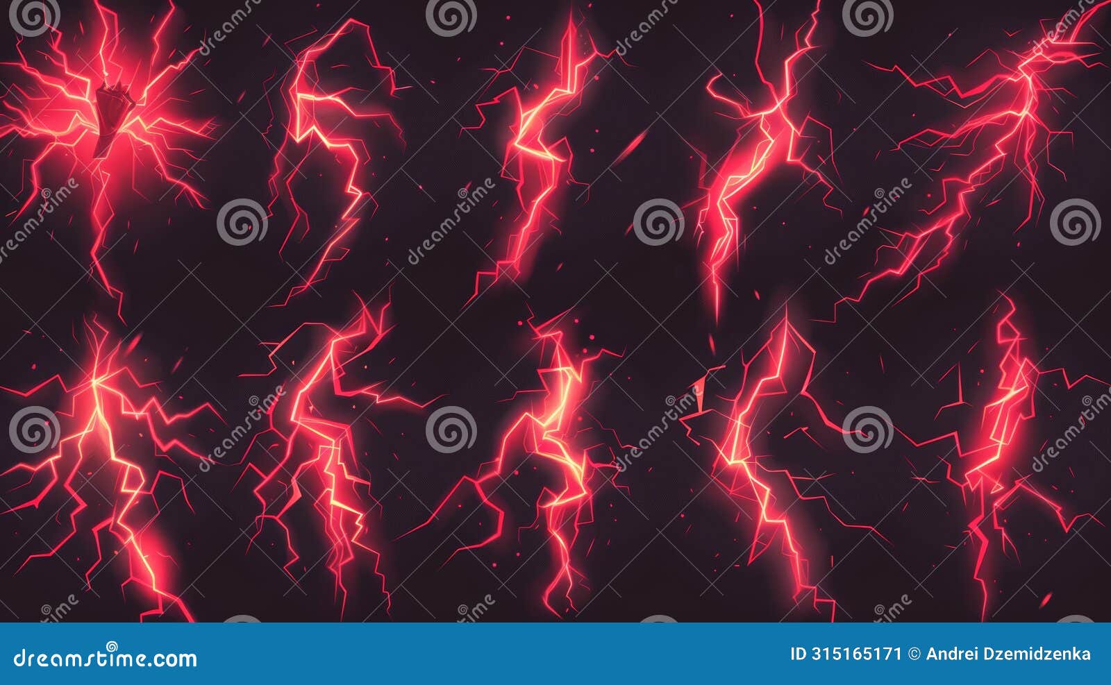 Set of Thunder Game Lightning Effects Moderns. Isolated Magic Red Neon ...