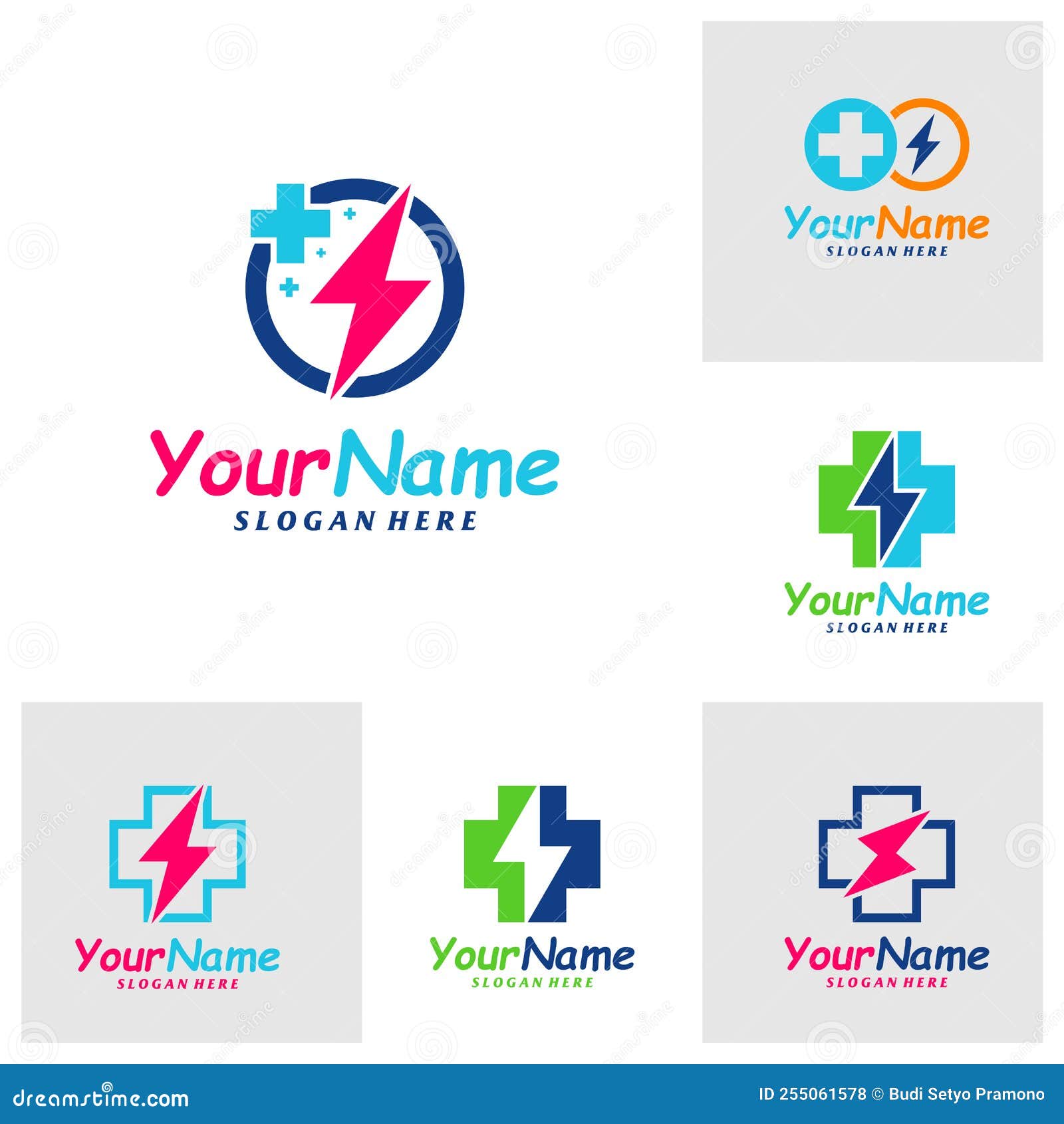 Set of Thunder Health Logo Design Template. Fast Health Logo Concept ...