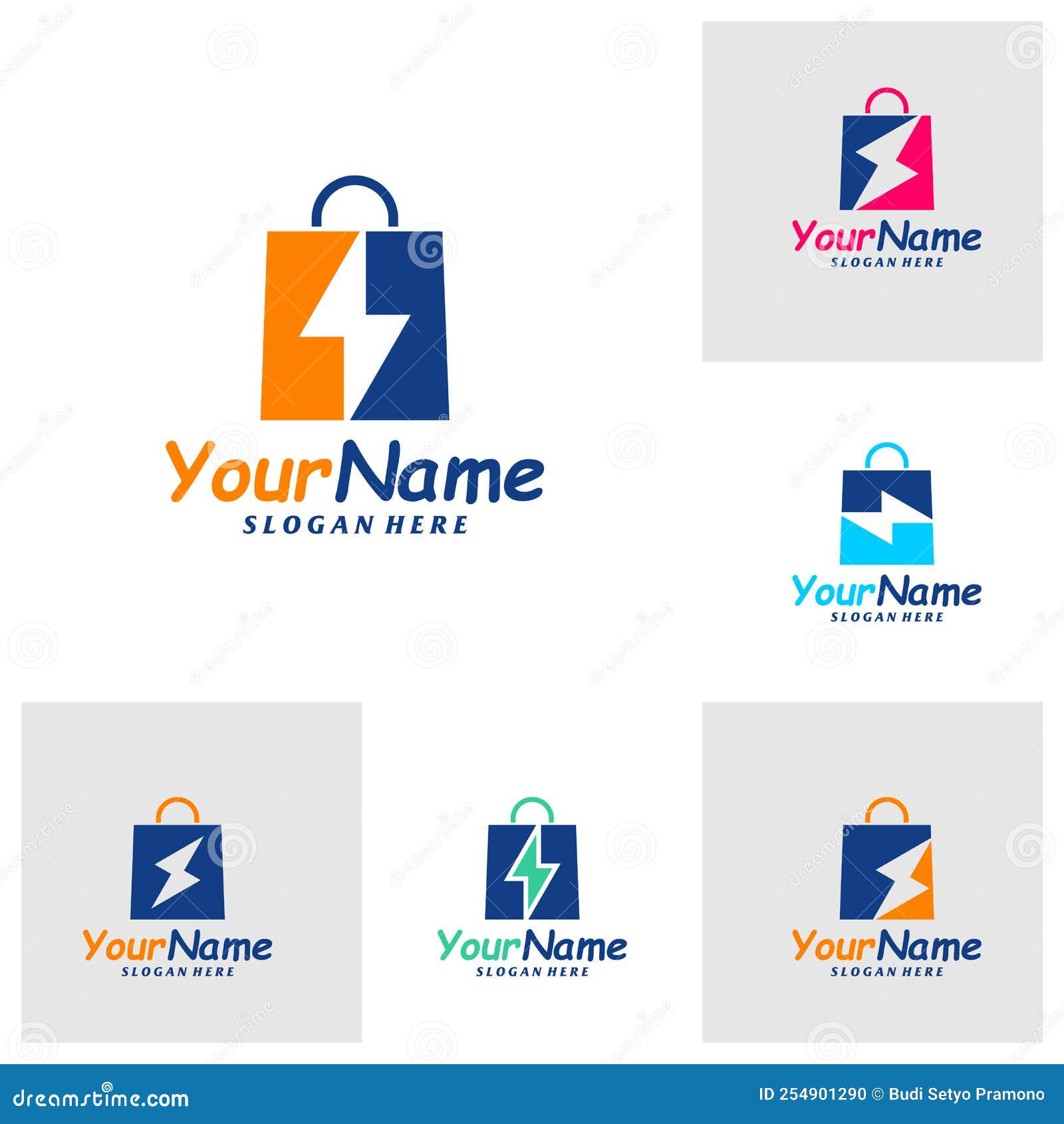 Set of Thunder Shop Logo Design Template. Fast Shop Logo Concept Vector ...
