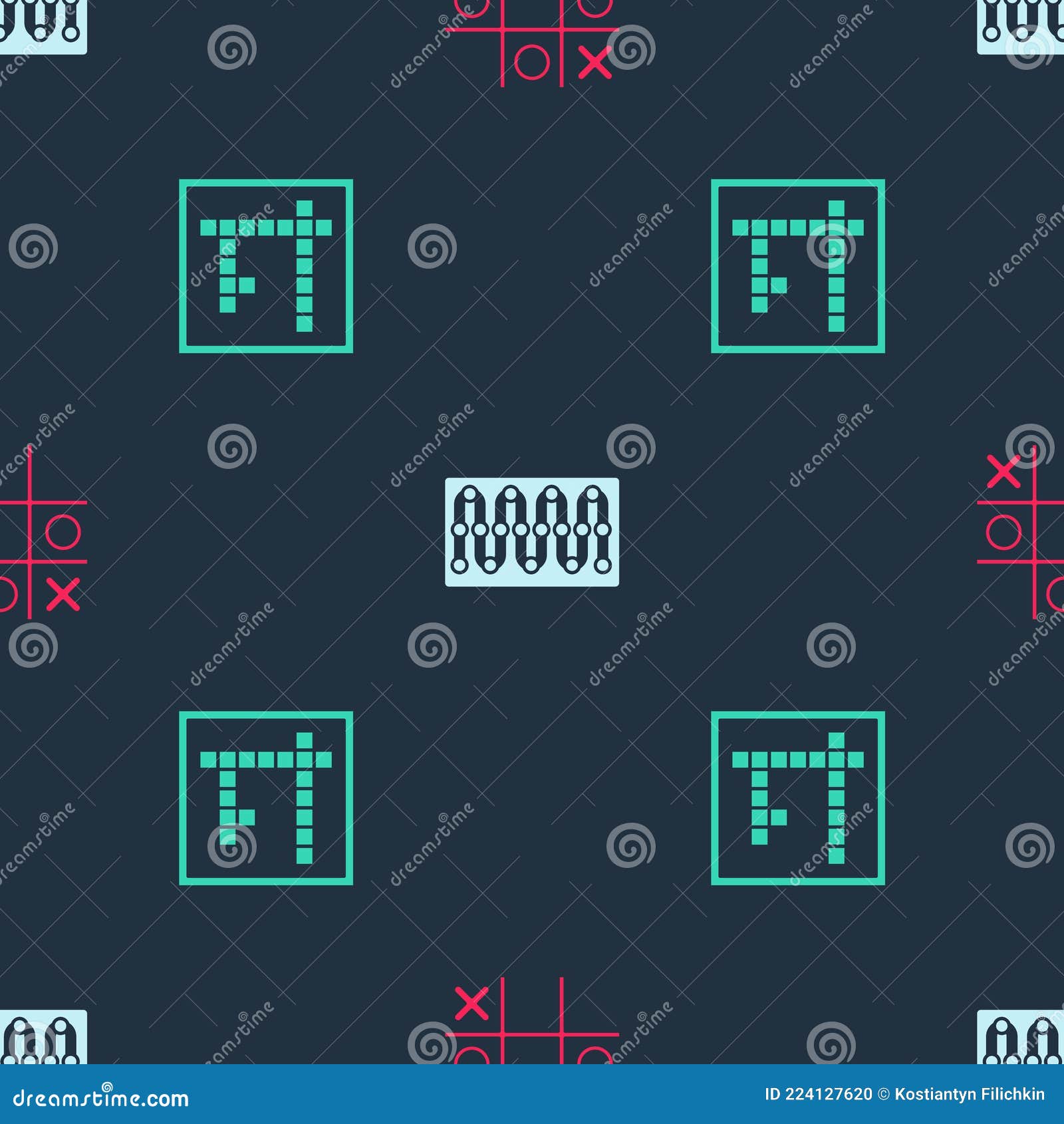 Set Tic Tac Toe Game, Board and Bingo on Seamless Pattern. Vector Stock ...