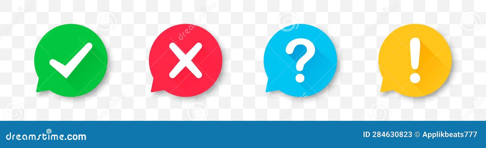 Set of Tick, Cross, Question Mark, Exclamation Point Icons with Long ...