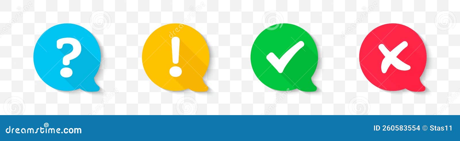 Set of Tick, Cross, Question Mark, Exclamation Point Icons in Speech ...