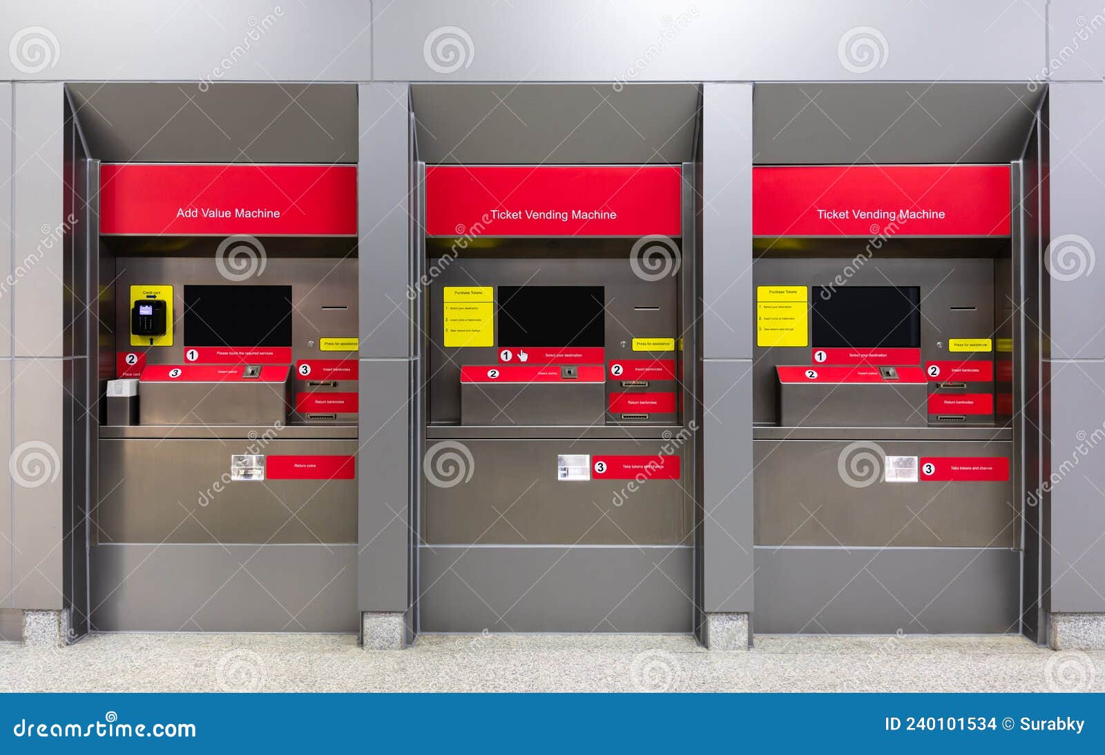 Set of Ticket and Add Value Vending Machines with Touch Screens in the ...