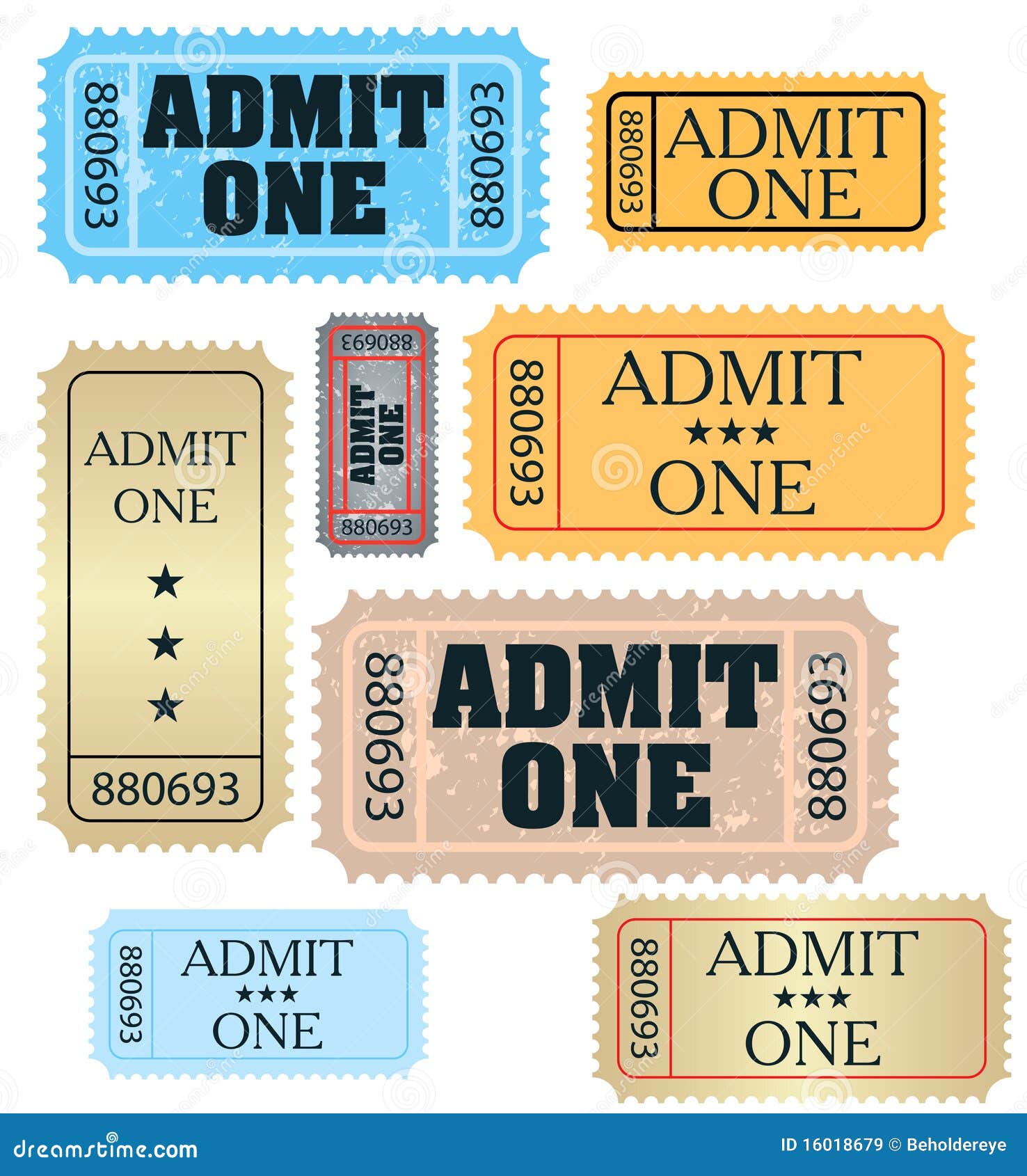 Set of ticket admit one stock vector. Illustration of coupon - 16018679