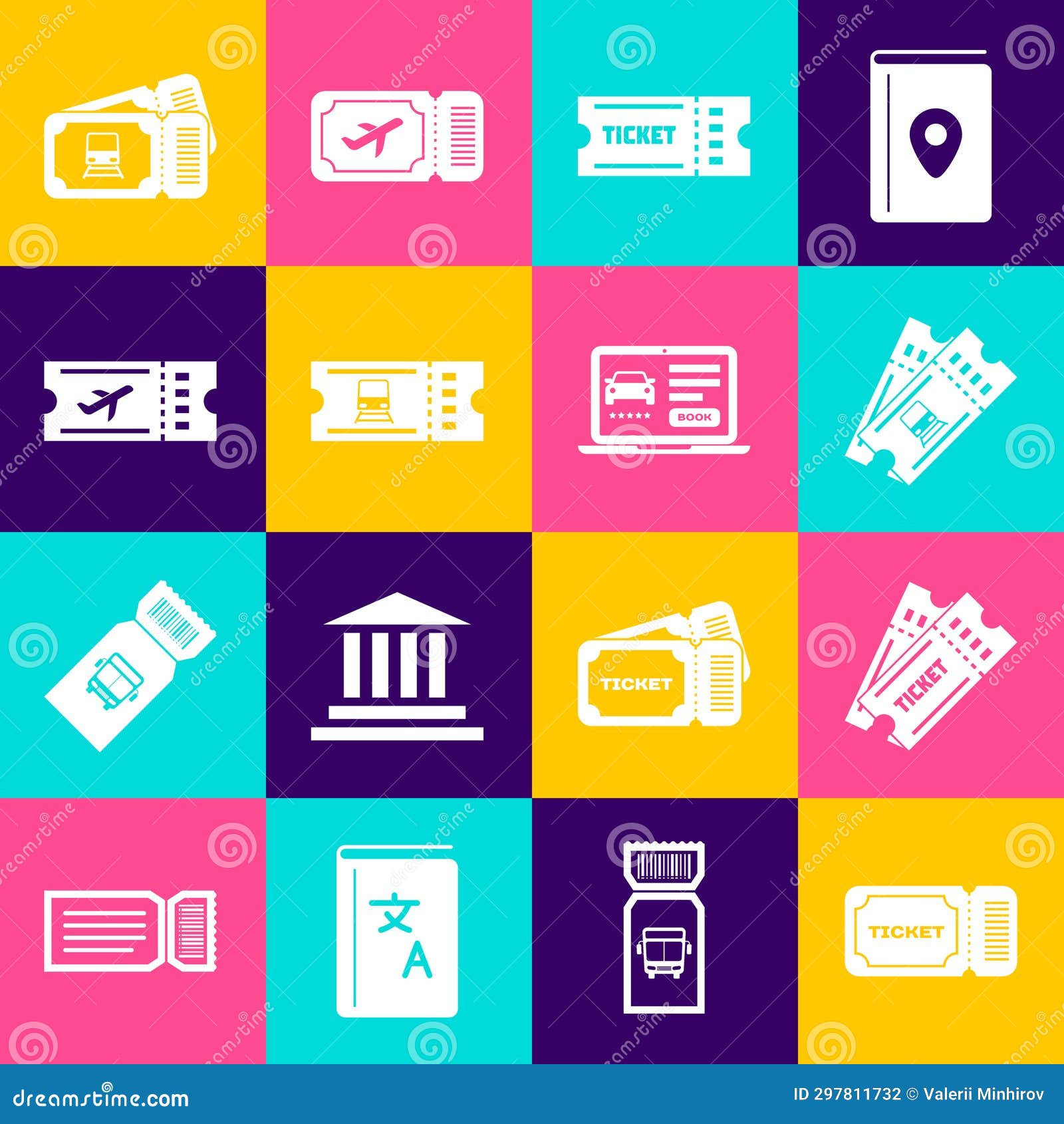 Set Ticket, Train Ticket, Airline, and Online Car Sharing Icon. Vector ...