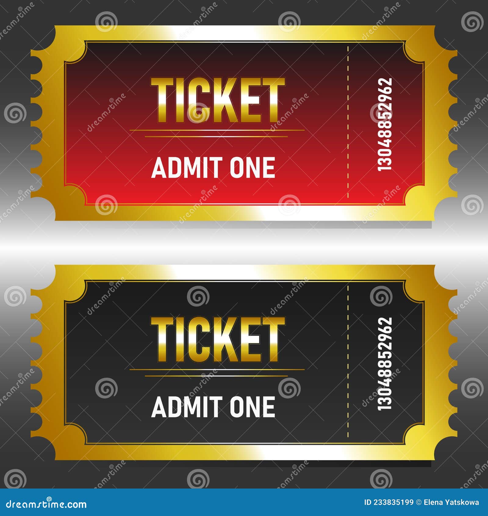 Set of tickets in gold stock vector. Illustration of entry - 233835199