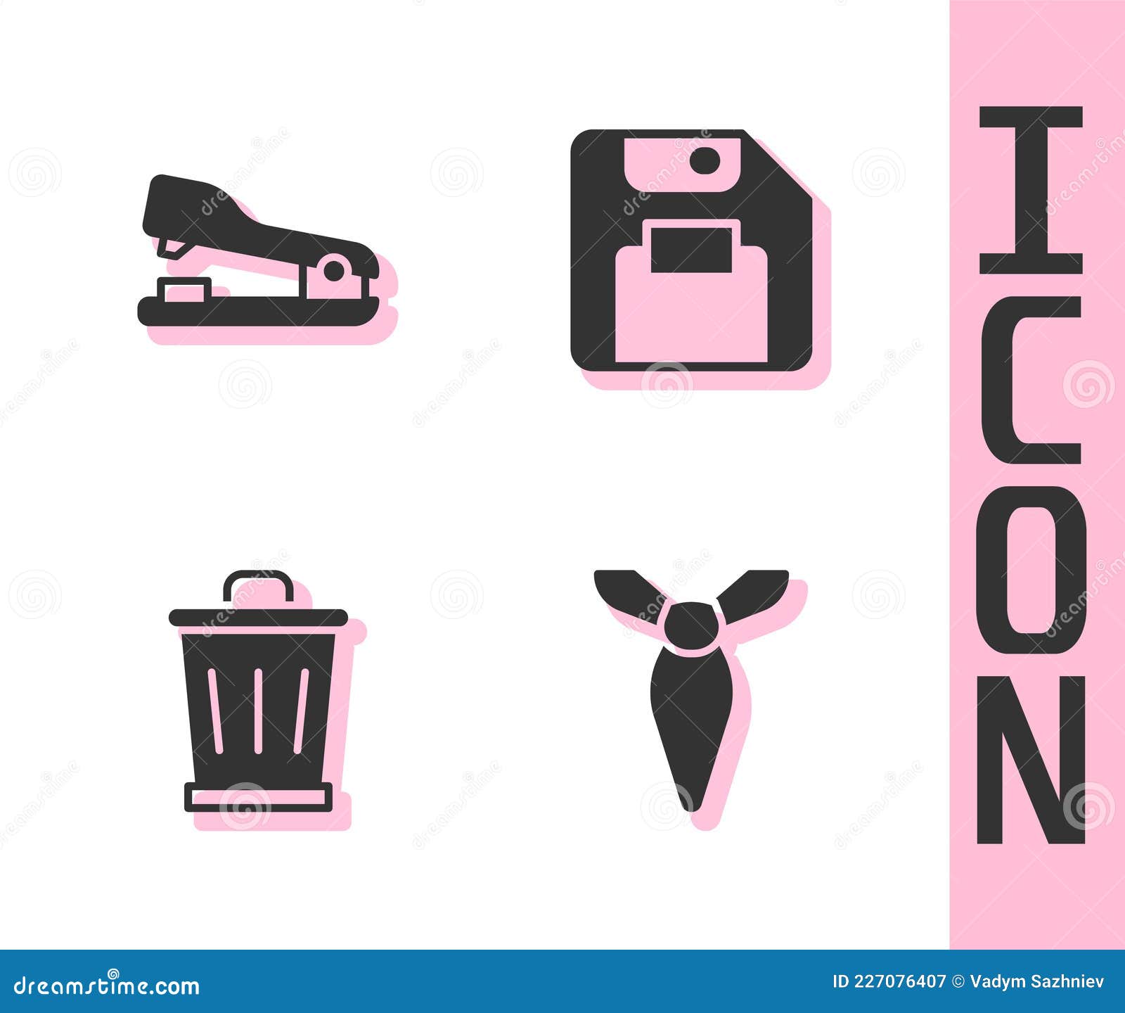 Set Tie, Stapler, Trash Can and Floppy Disk Icon. Vector Stock Vector ... Set Tie, Stapler, Trash Can and Floppy Disk Icon. Vector Stock Vector ...