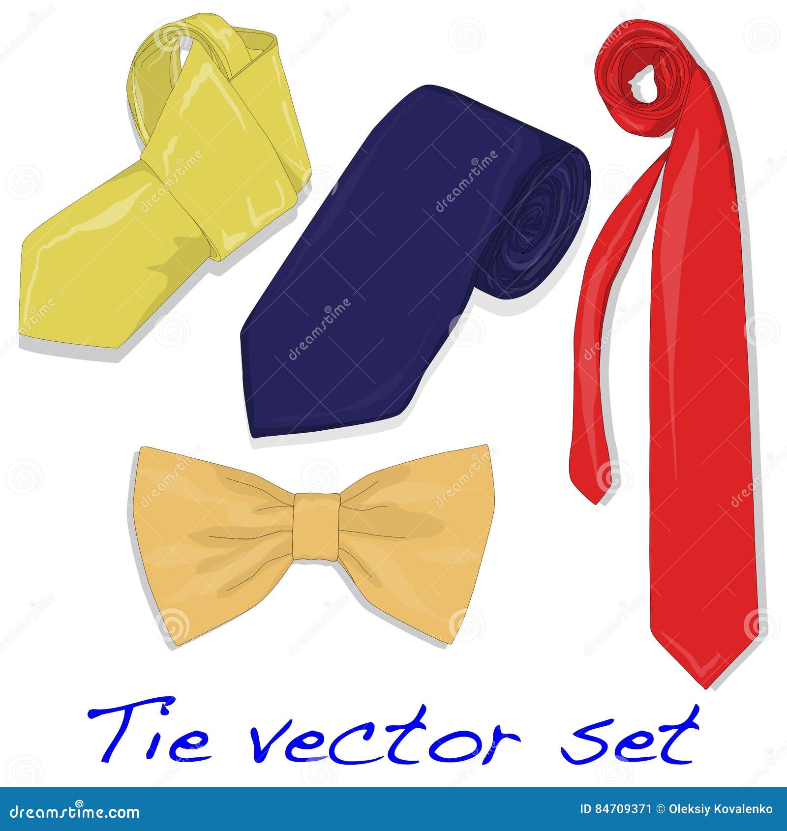 Set of Ties and Bow Tie stock vector. Illustration of bowtie - 84709371