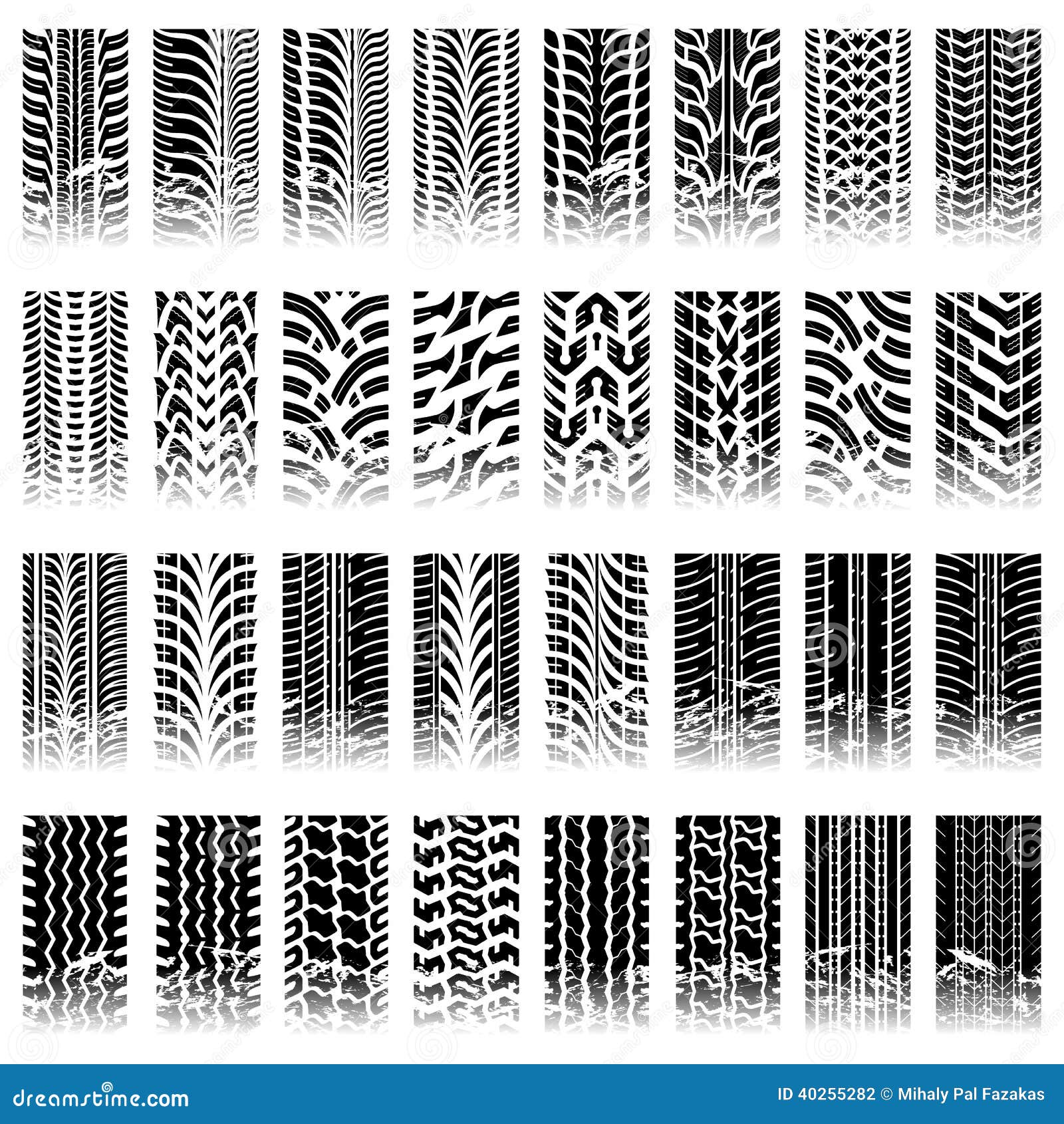 Set of Tileable Tire Track Patterns Stock Vector - Illustration of ...