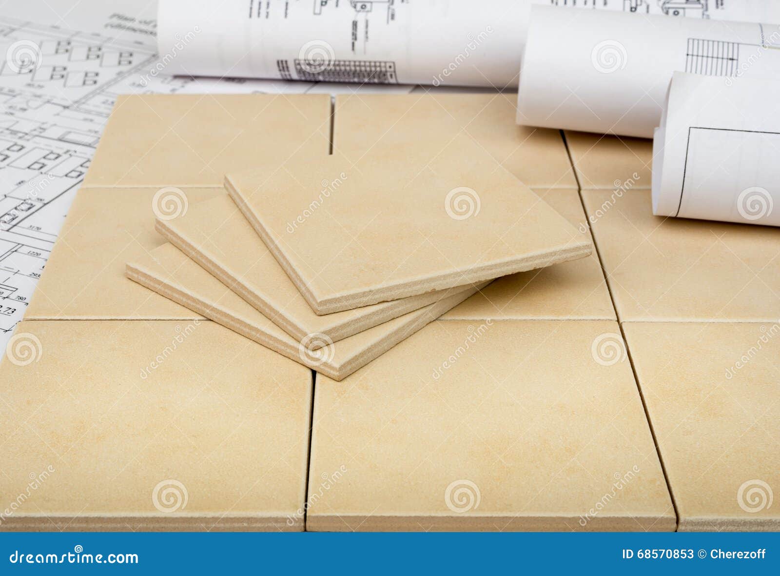 Set of Tiles with Blueprints Stock Image - Image of design, decorative ...