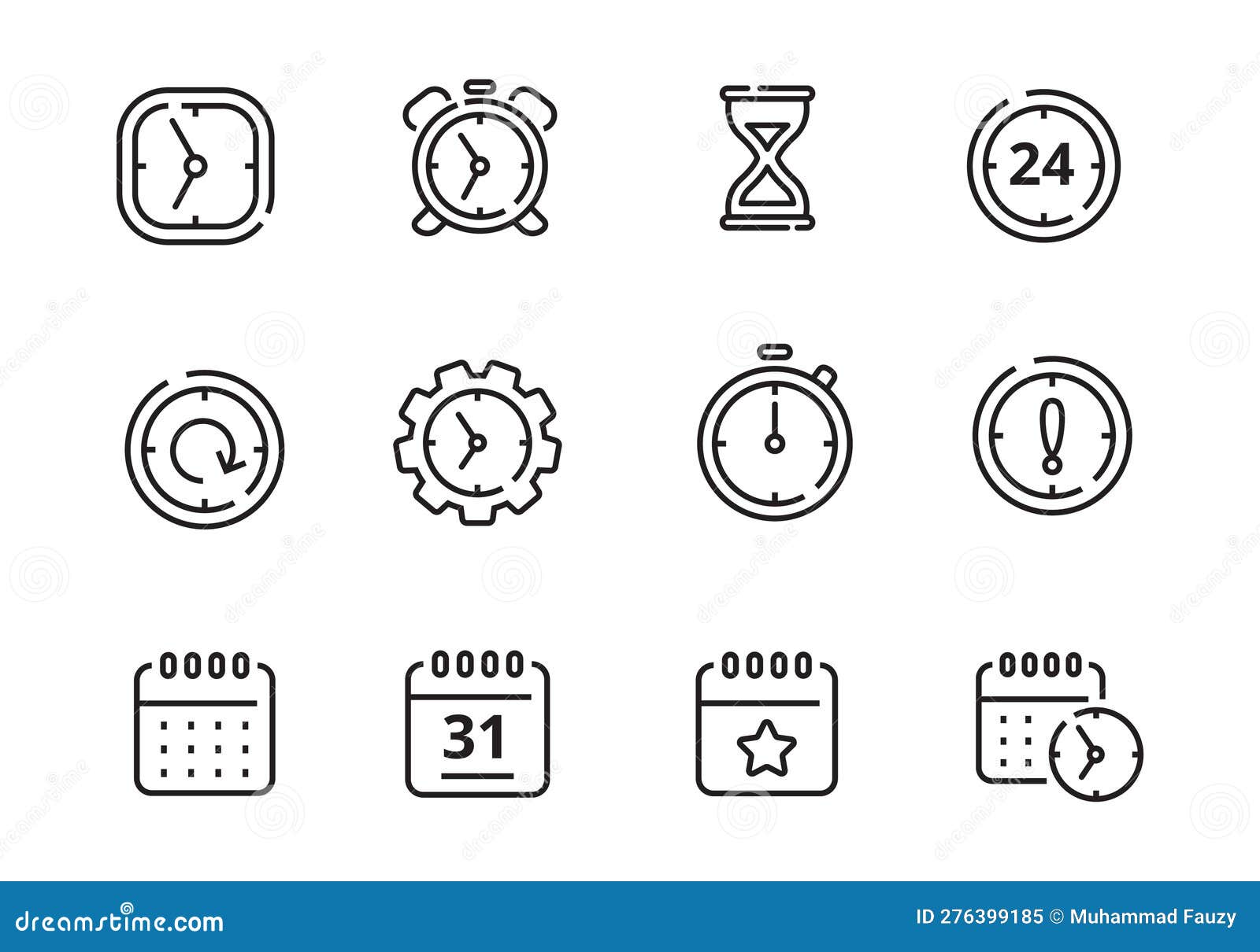 Set of Time and Calendar Icons in Line Style Stock Vector ...