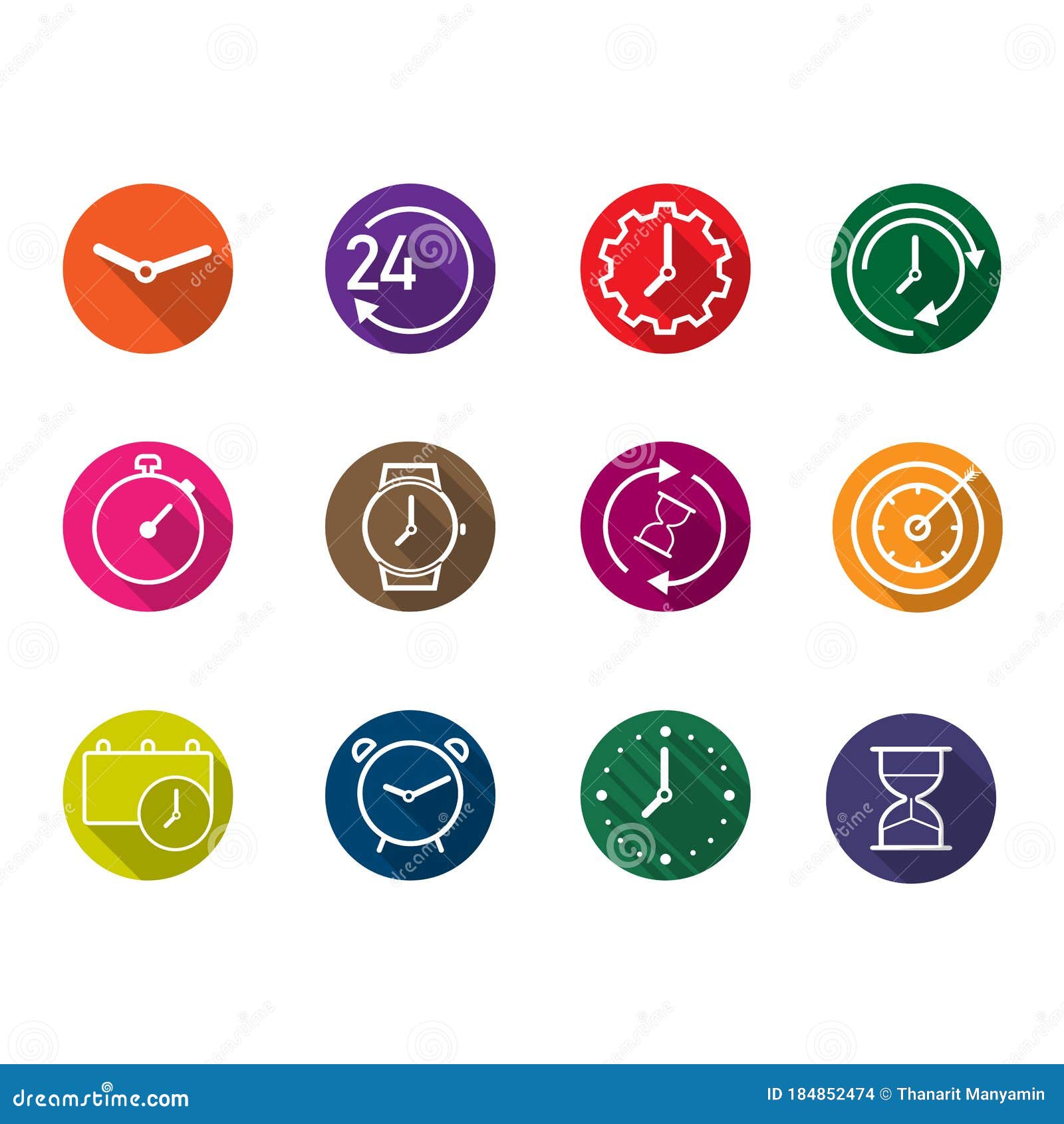 Set Of 24 Time And Clock Icons Circle Outline Style Vector Illustration ...
