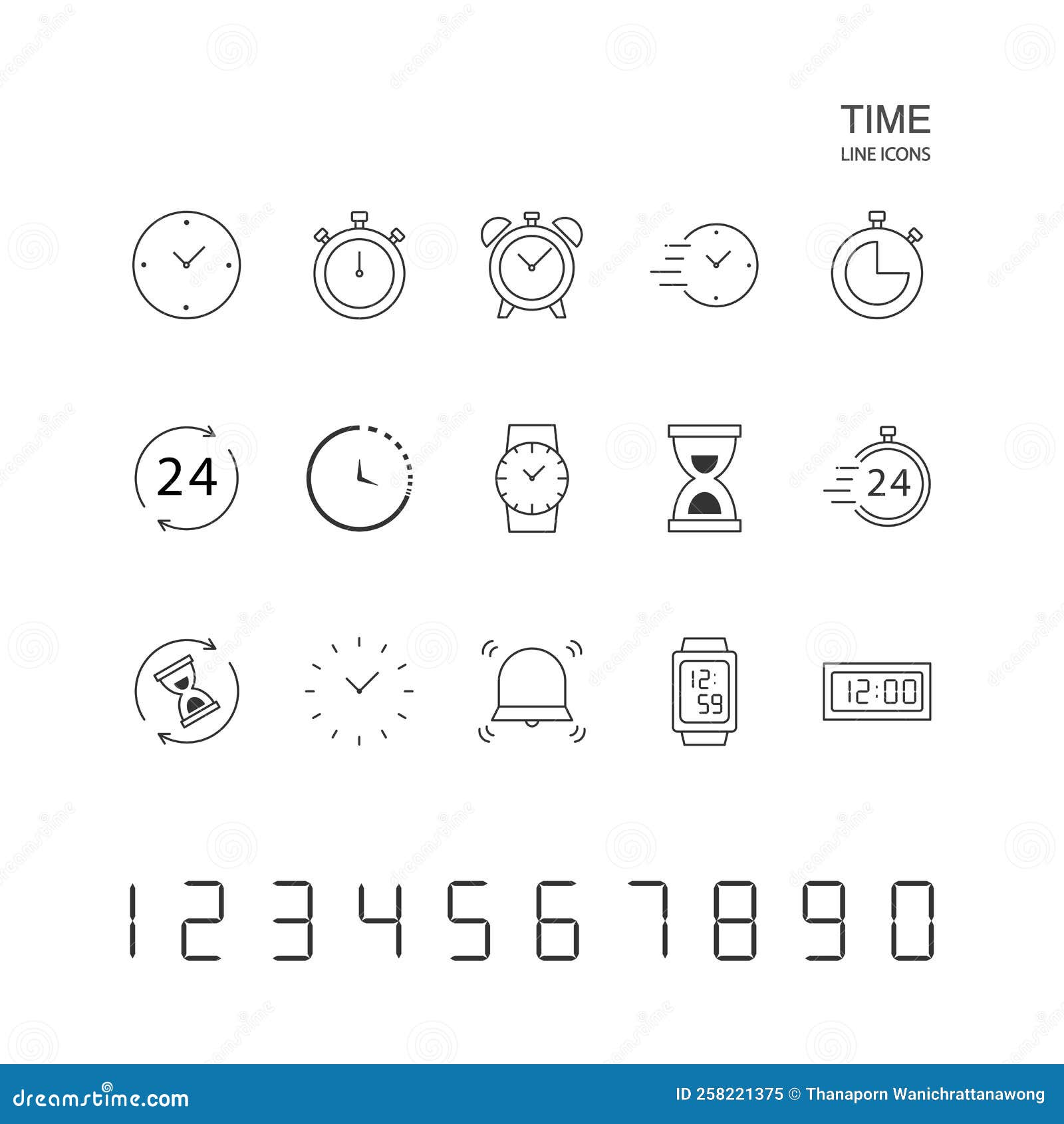 Set of Time and Clock Vector Icon. Stock Vector - Illustration of fast ...