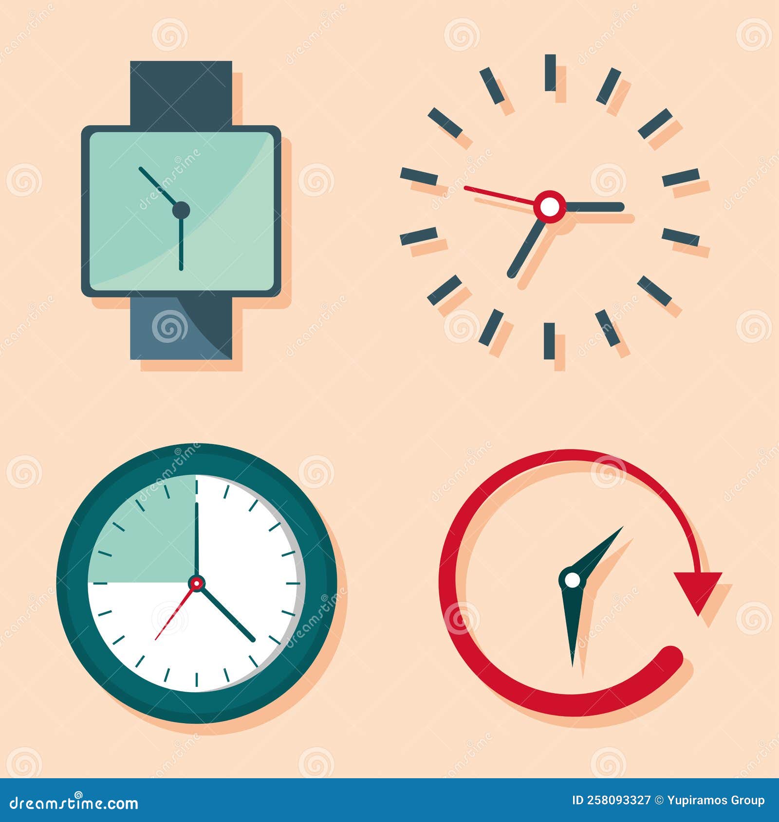 Set of time clock stock vector. Illustration of design - 258093327