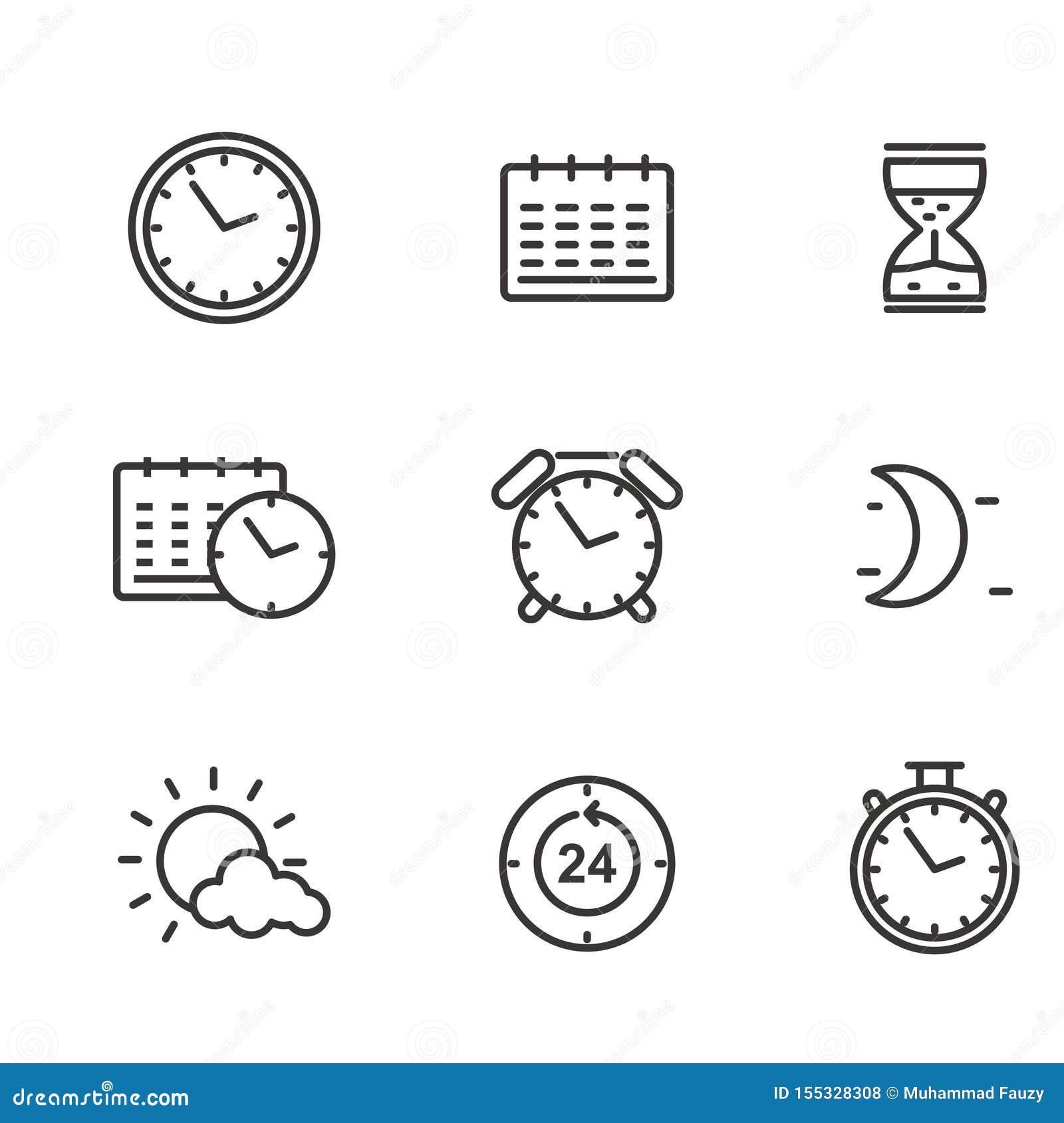 Set of Time and Date Related Vector Illustration with Simple Line ...