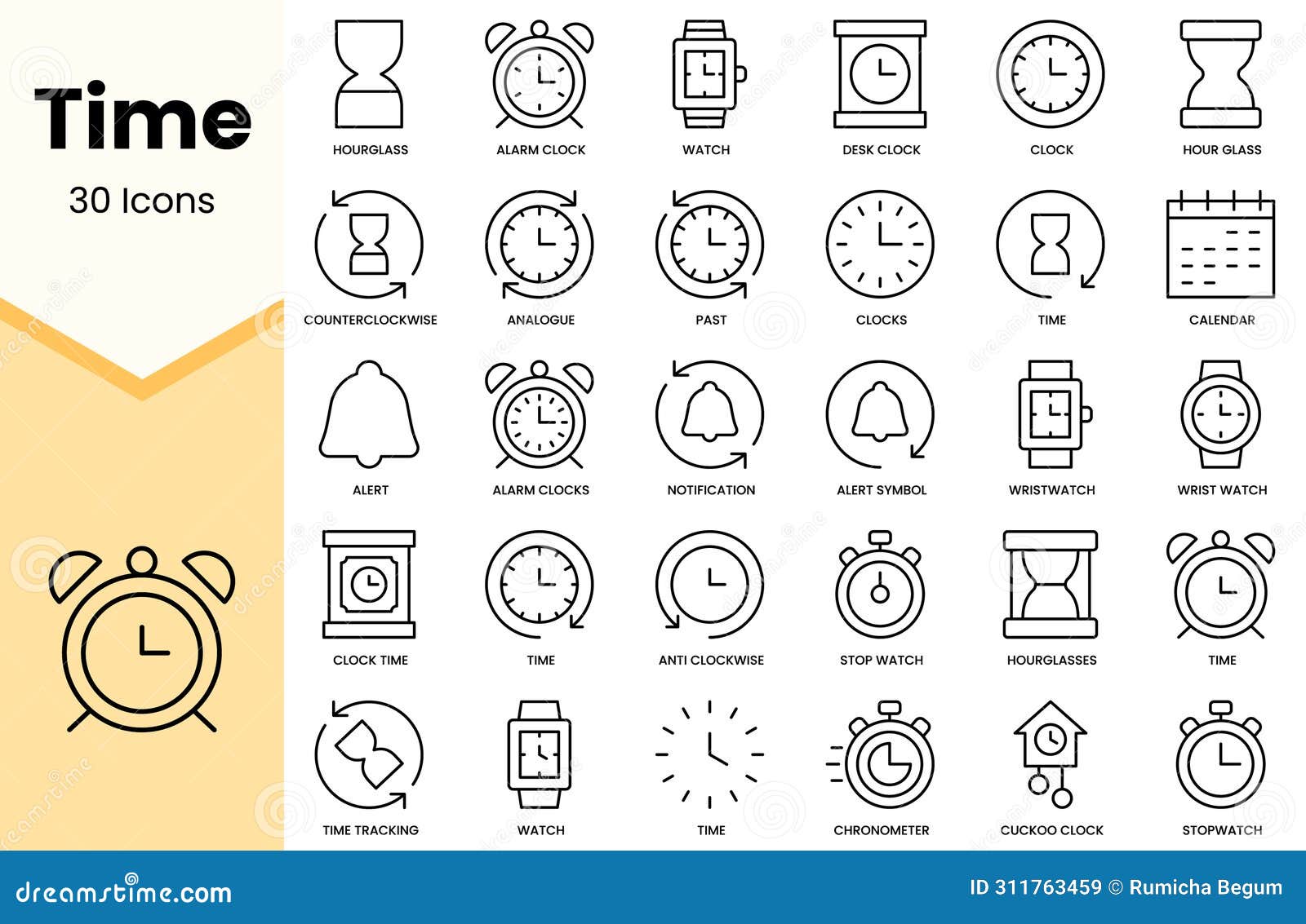 Set of Time Icons. Simple Line Art Style Icons Pack Stock Vector ...