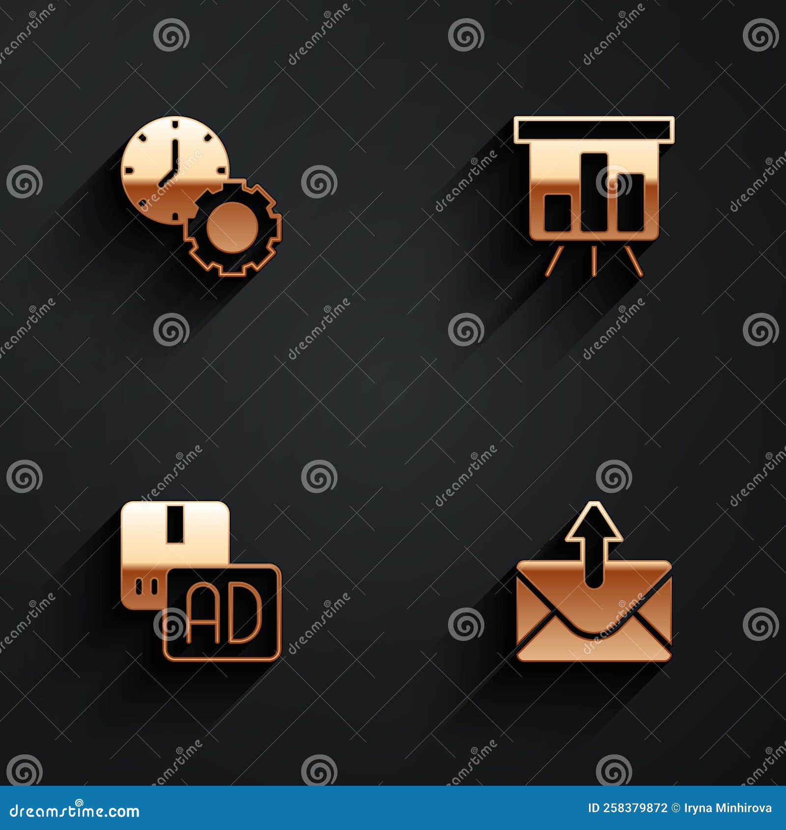 Set Time Management, Board with Graph Chart, Advertising and Mail and E ...