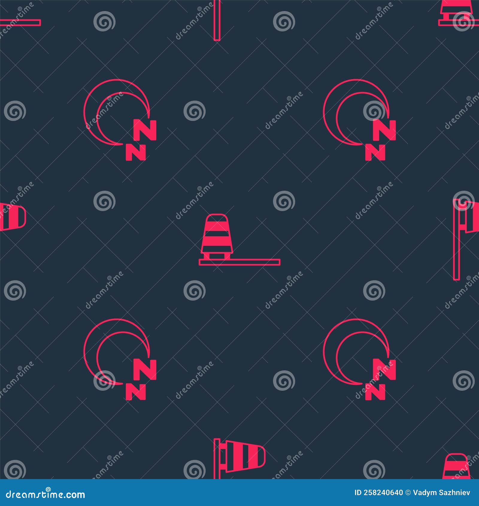 Set Time To Sleep and Cone Windsock Wind Vane on Seamless Pattern ...