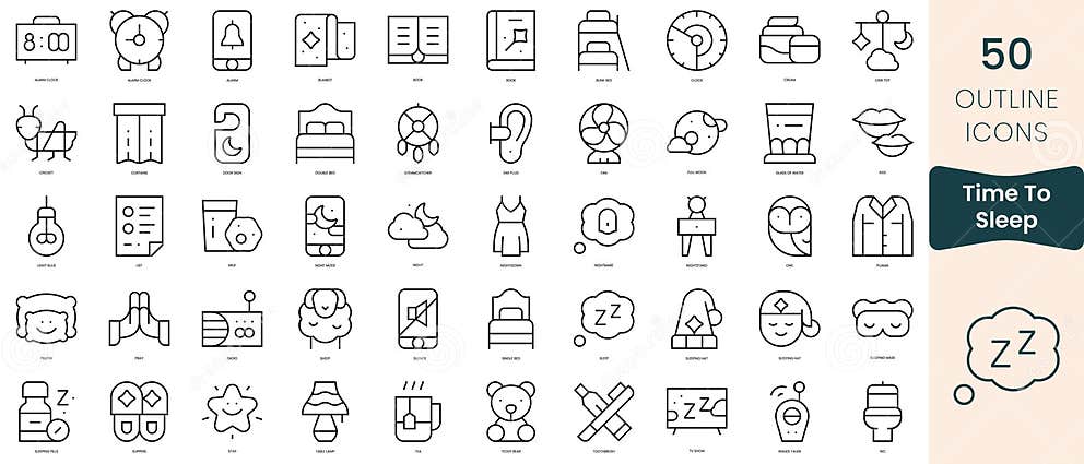 Set of Time To Sleep Icons. Thin Linear Style Icons Pack Stock Vector ...