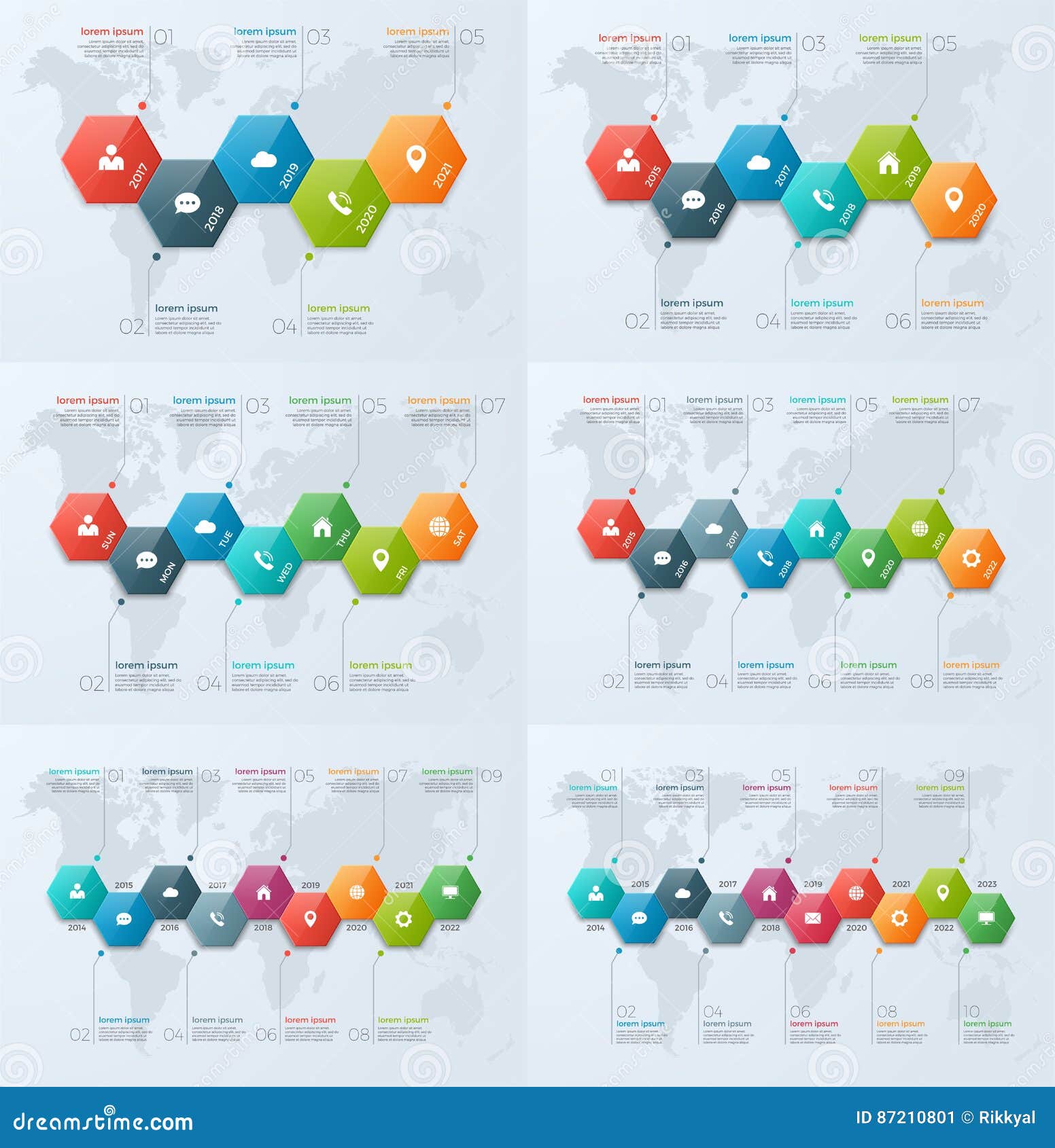 Set Of Timeline Chart Infographic Templates With 5-10 Options Cartoon ...