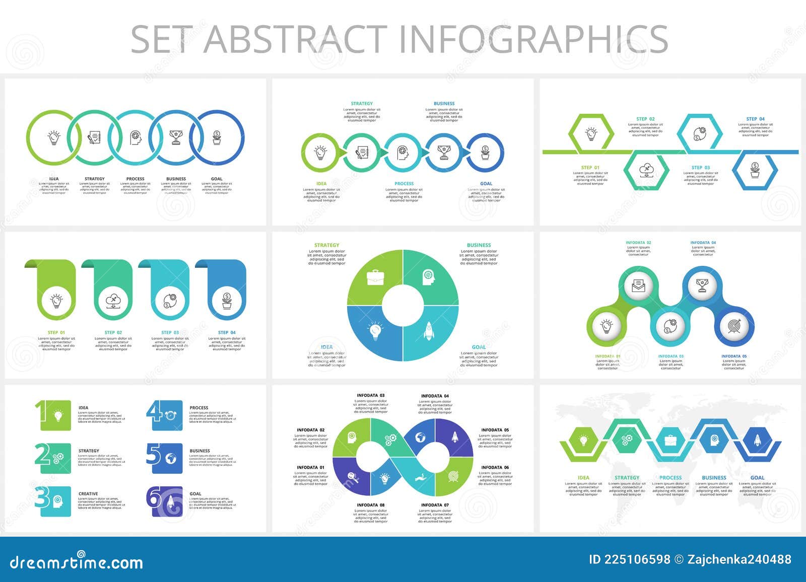 Set Timeline with 8, 6, 5, 4 Elements, Infographic Template for Web ...