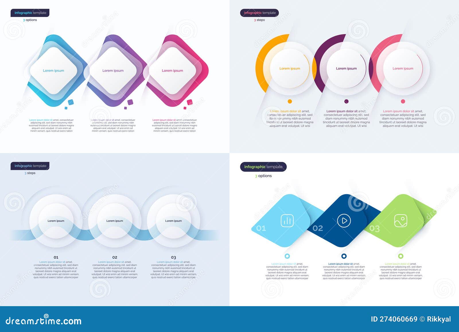 Set Of Timeline Step Infographic Templates Composed Of 3 Elements ...