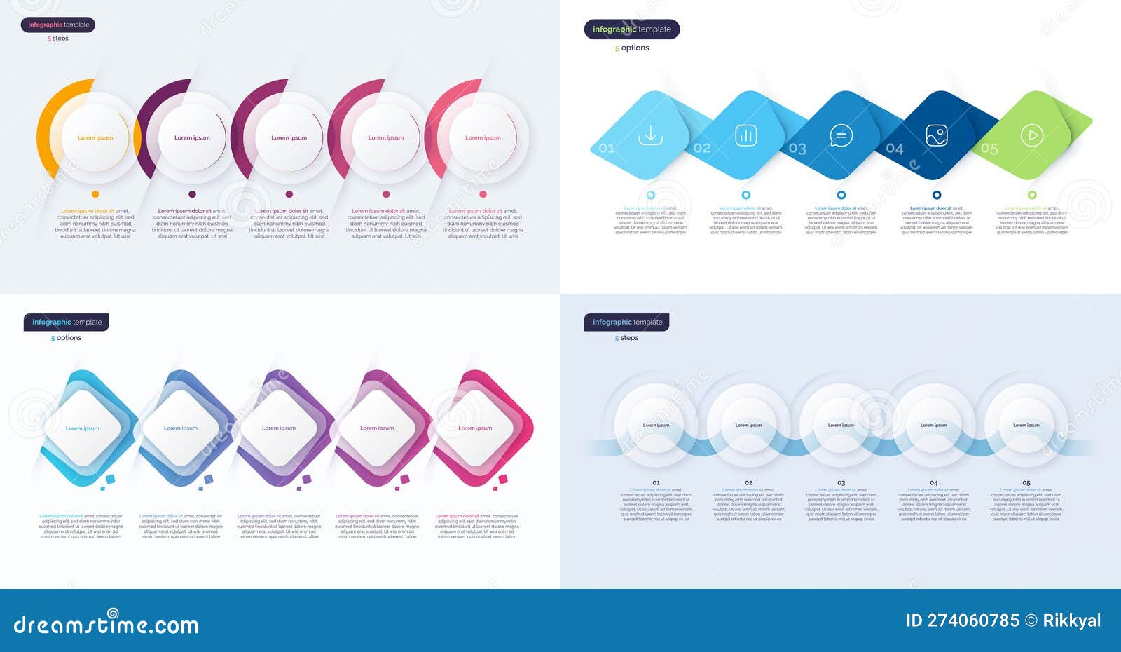 Set of Timeline Step Infographic Templates Composed of 5 Elements Stock ...