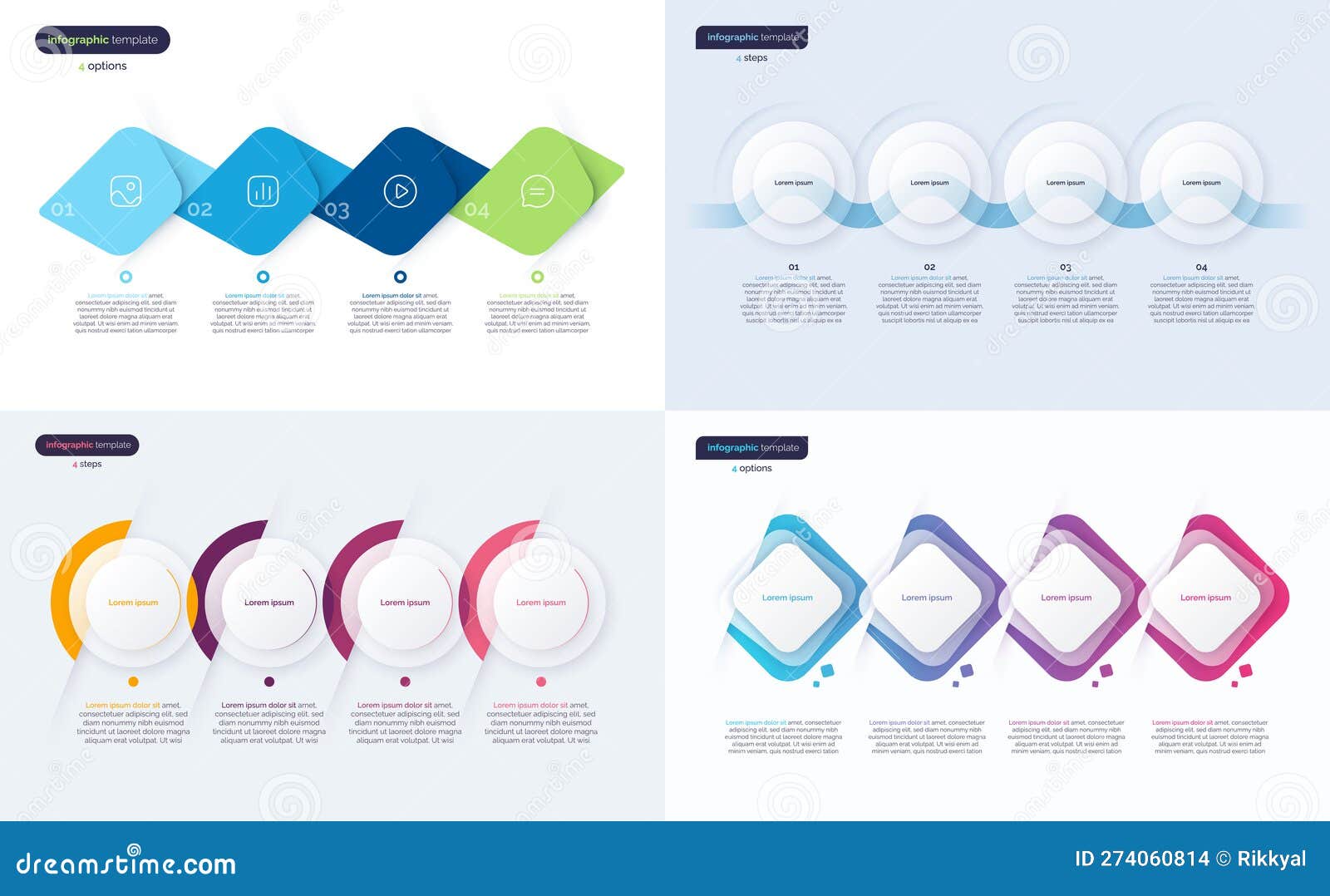Set Of Timeline Step Infographic Templates Composed Of 4 Elements ...
