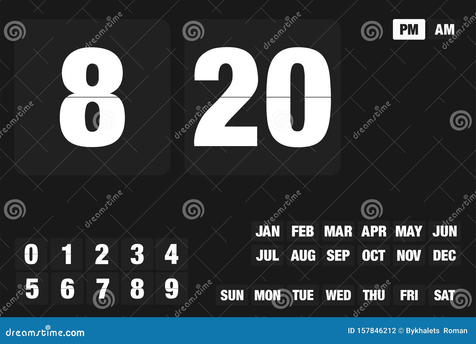 Set for Timer or Clock Counter with White Letters and Numbers Mounts of ...