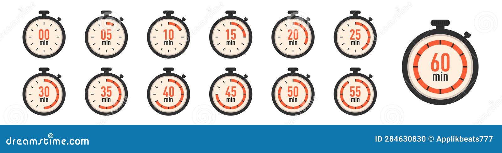 Set of Timer Clock Icons. Stopwatch Timer Collection Stock Vector ...