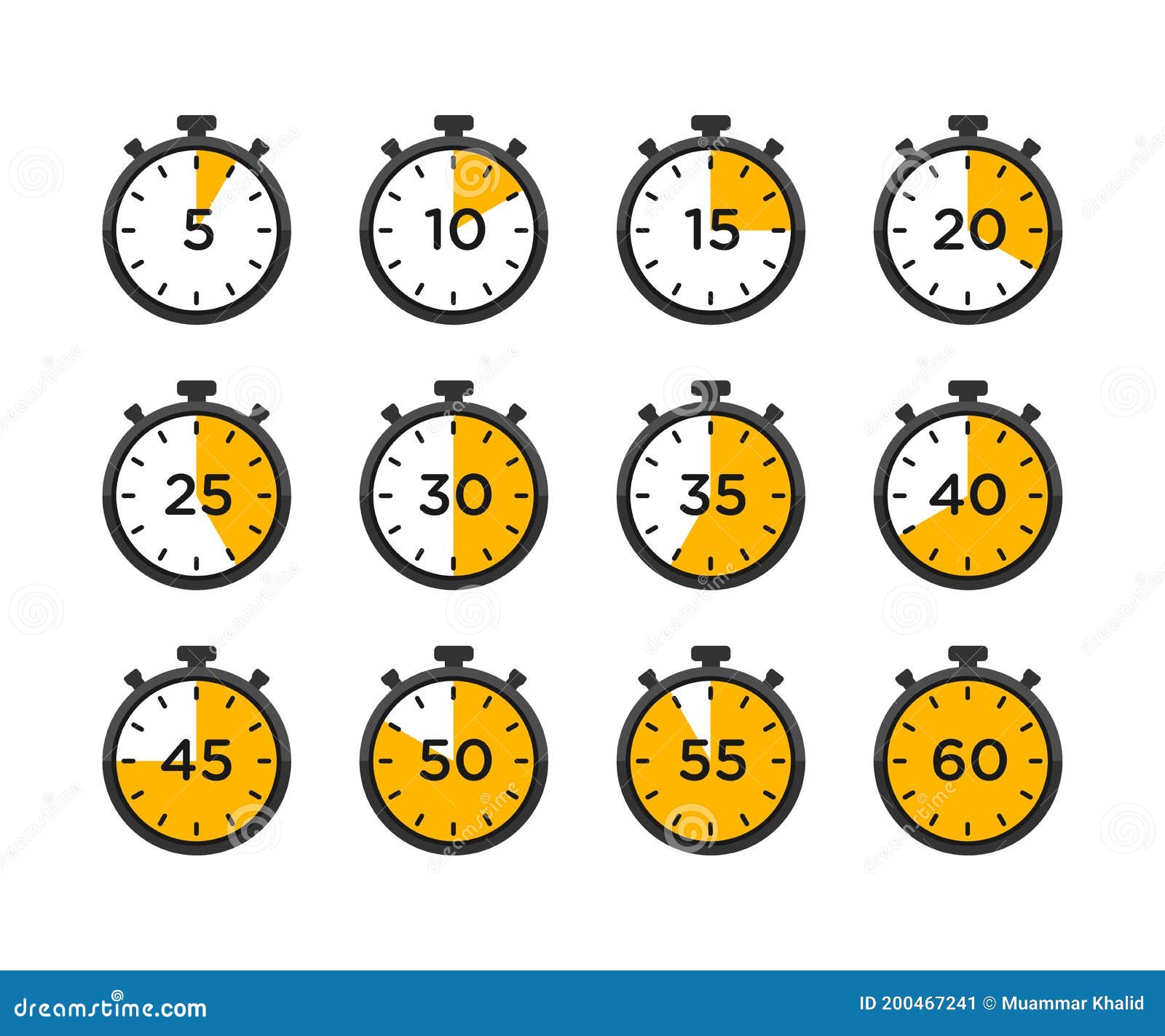 Set of Timer and Stopwatch Icons. Timer Icon with Different Minutes ...