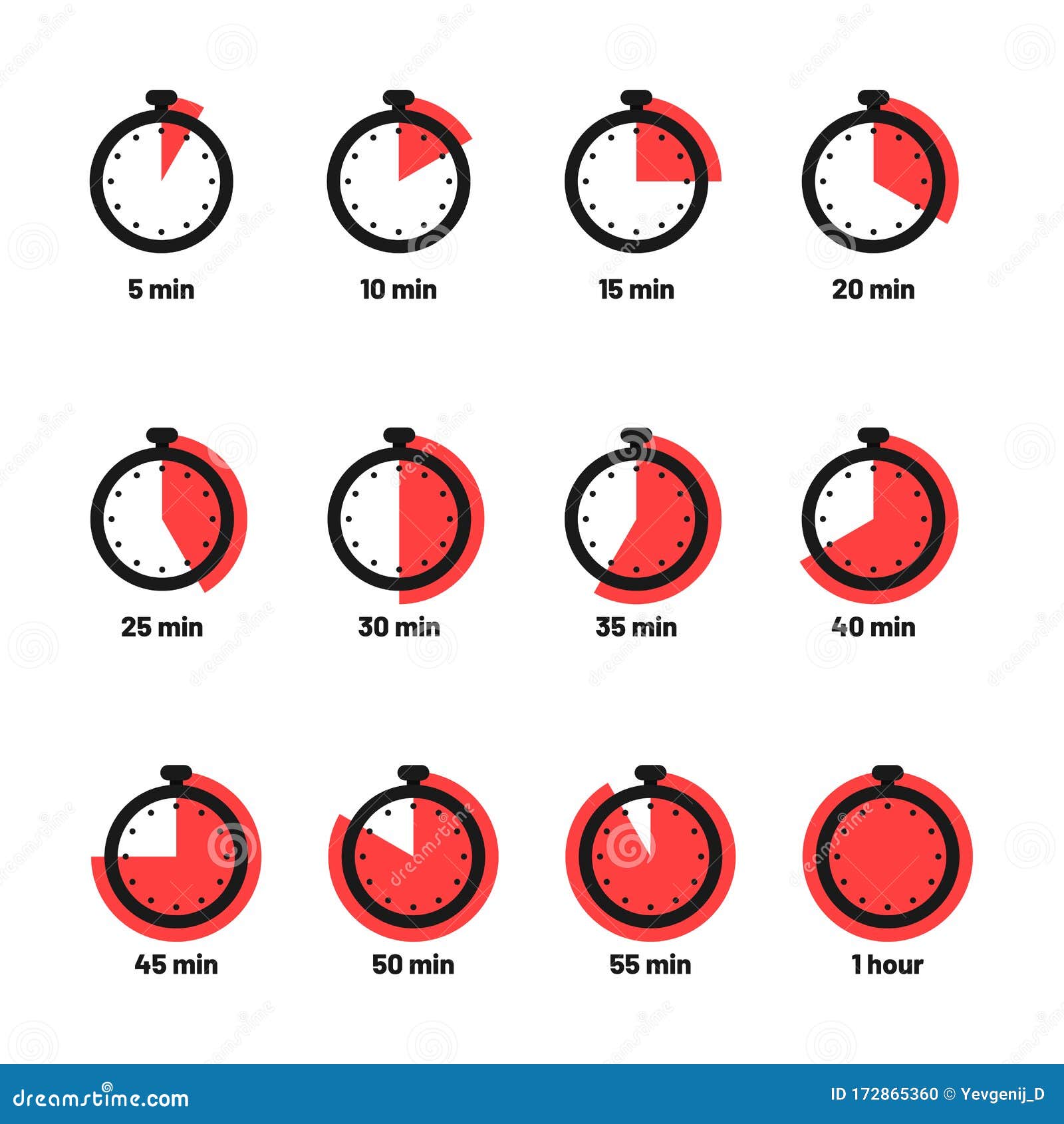 Set of Timer and Stopwatch Icons. Kitchen Timer Icon with Different ... Set of Timer and Stopwatch Icons. Kitchen Timer Icon with Different ...