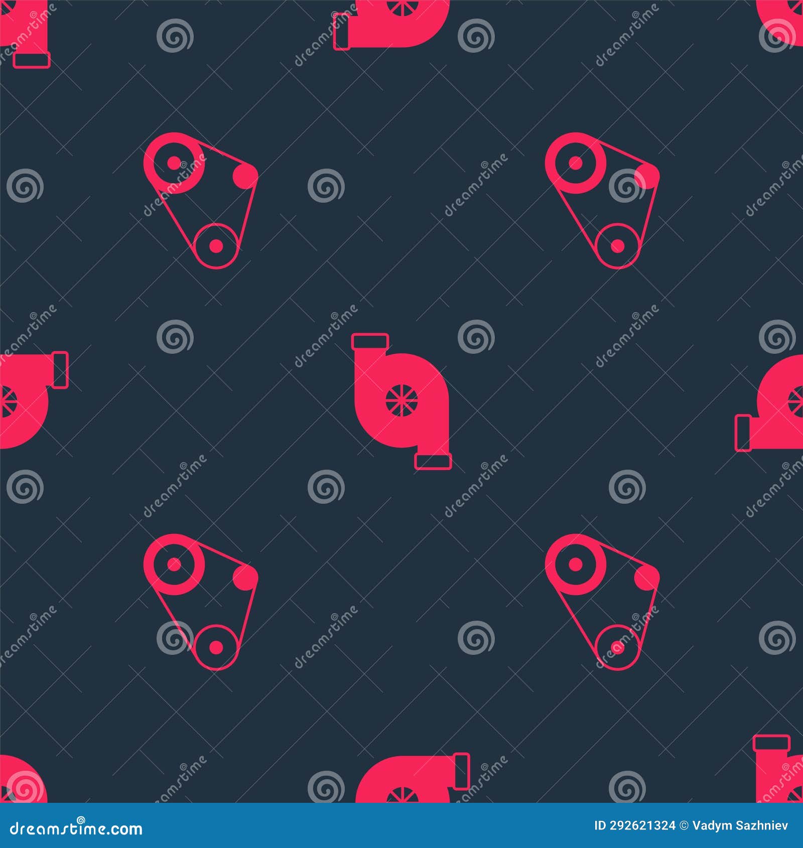 Set Timing Belt Kit and Automotive Turbocharger on Seamless Pattern ...