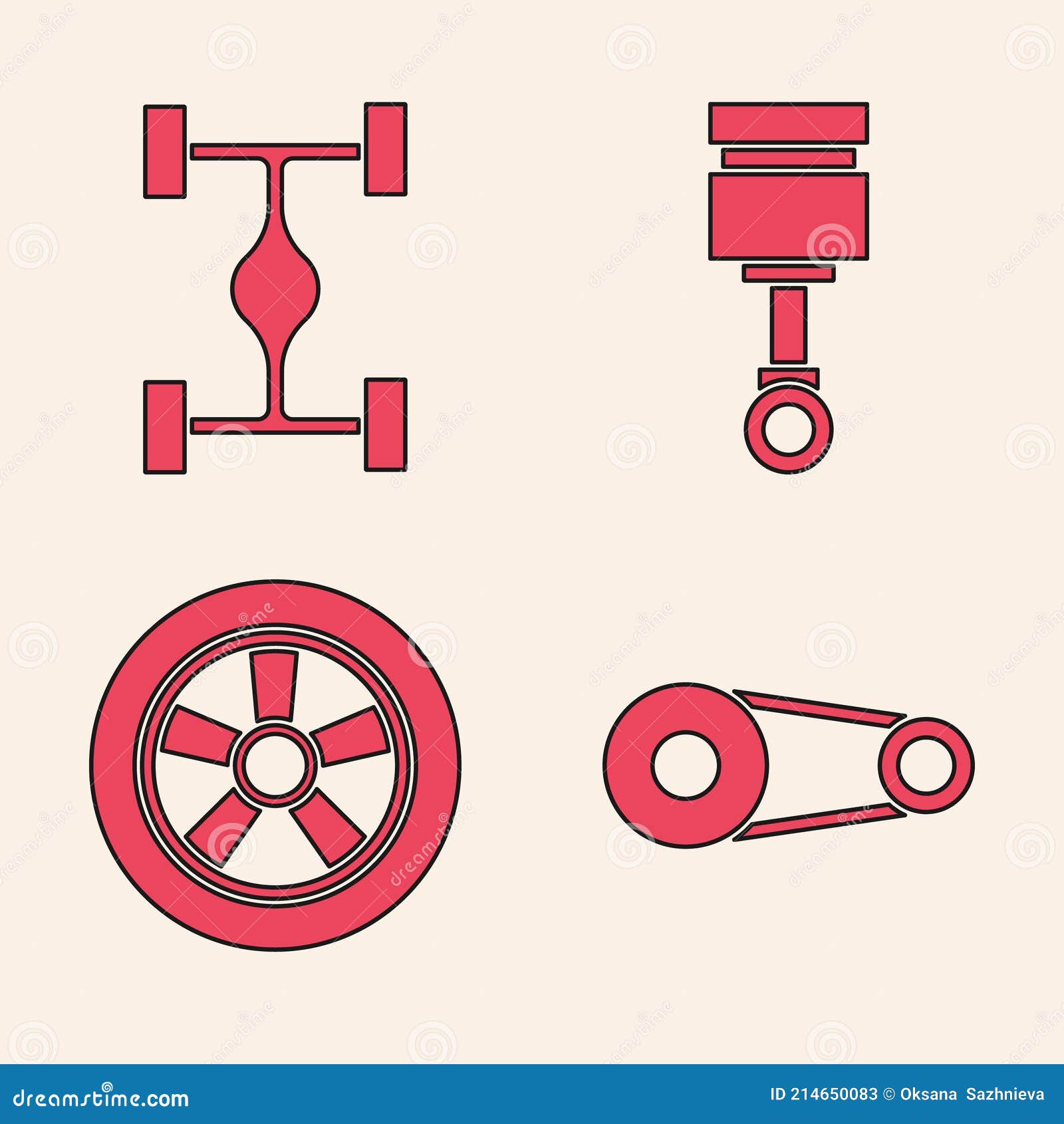 Set Timing Belt Kit, Chassis Car, Engine Piston and Car Wheel Icon ...