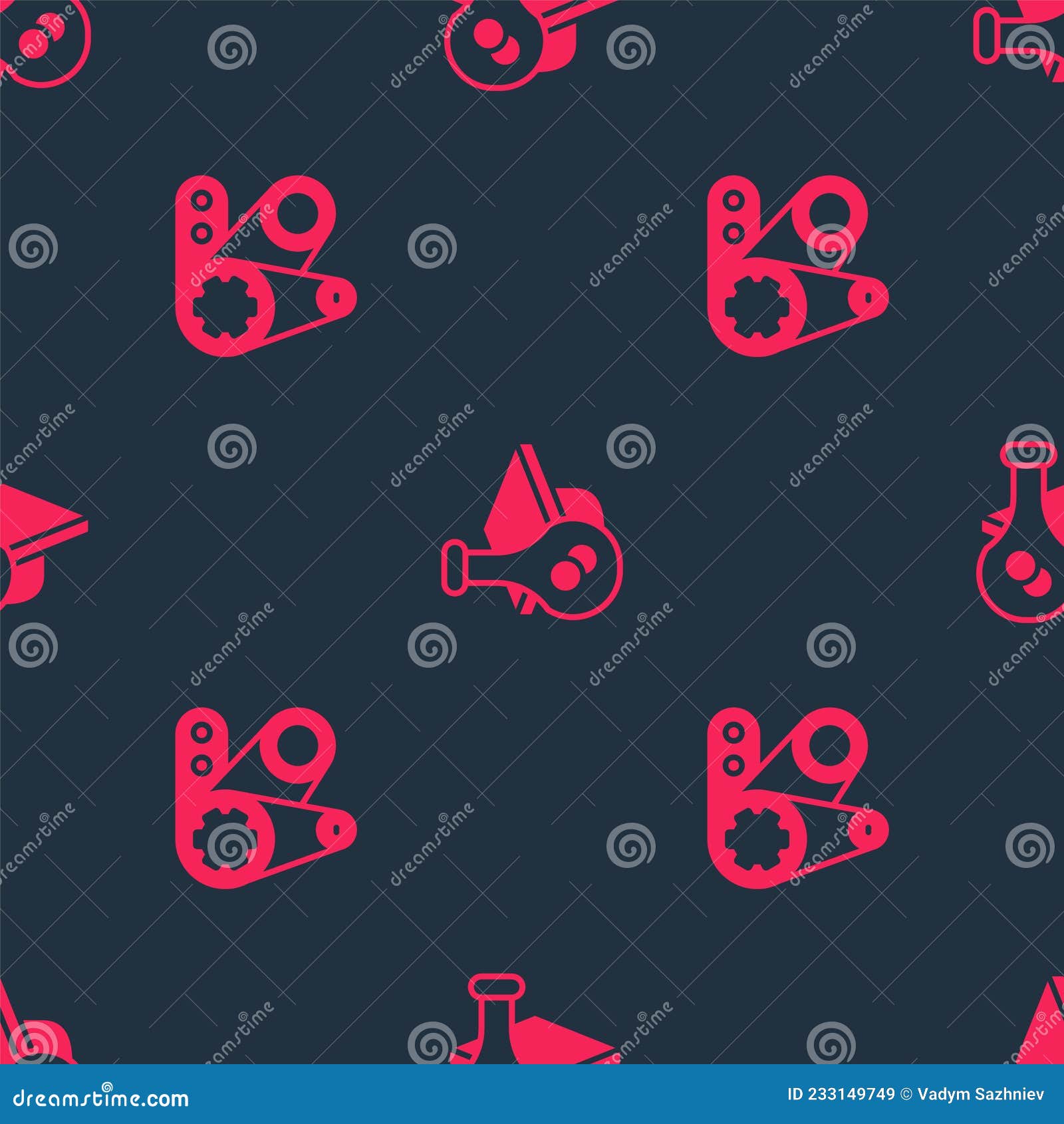 Set Timing Belt Kit and Graduation Cap on Seamless Pattern. Vector ...