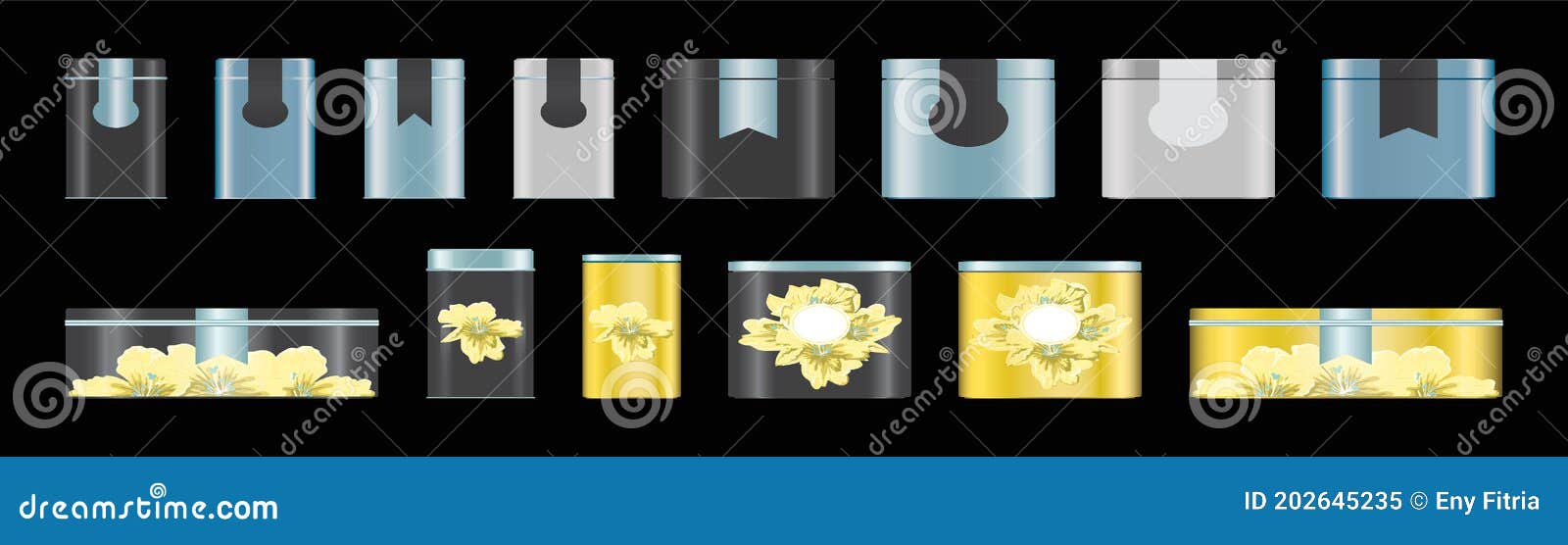 Set of Tin Boxes. Cartoon Icon Design Template with Various Models ...