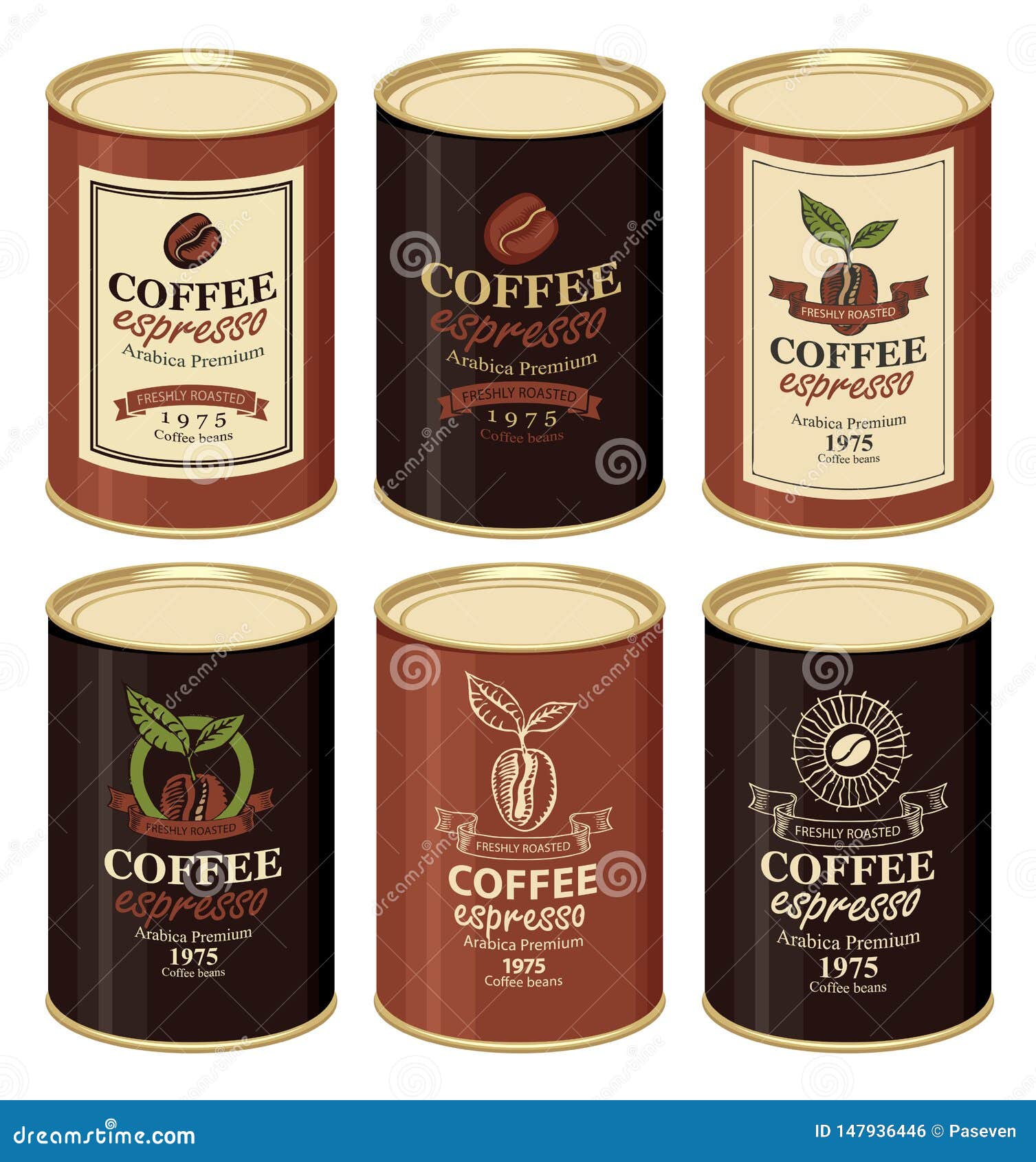 Set of a Tin Cans with Various Labels for Coffee Stock Vector ...