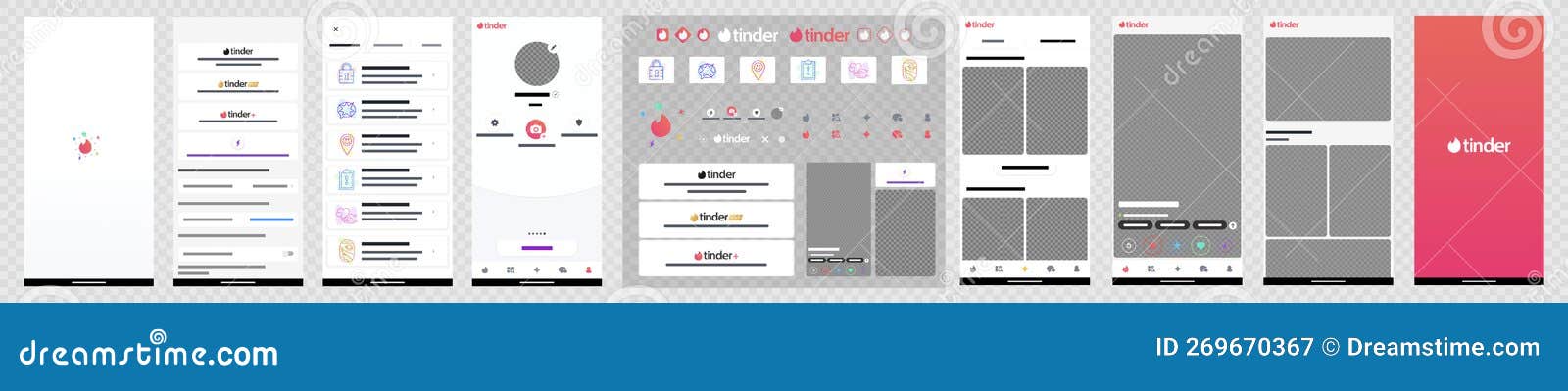 Set Tinder Screen Social Media and Social Network Interface Template ...