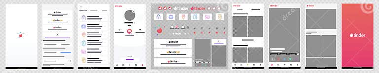 Set Tinder Screen Social Media and Social Network Interface Template ...
