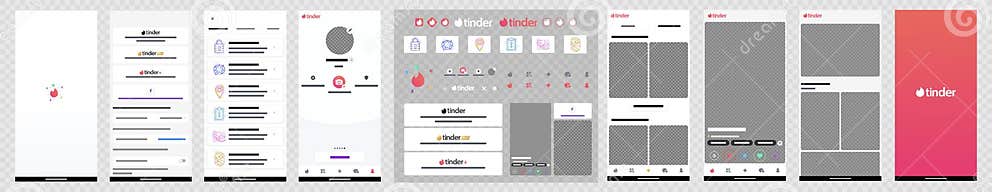 Set Tinder Screen Social Media and Social Network Interface Template ...