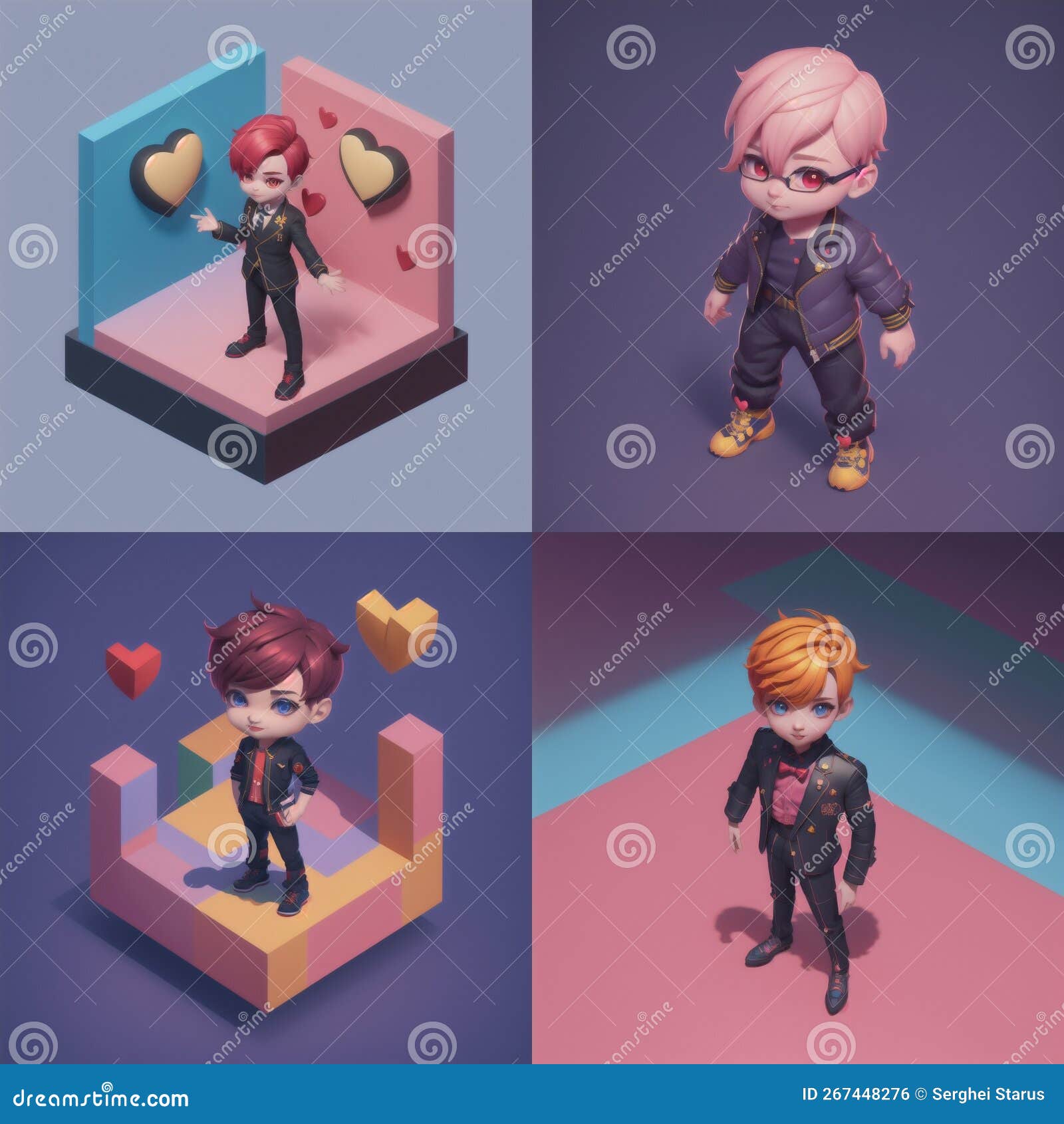 Set of Tiny Cute Boy Cartoon Characters Looking Like 3D Models. AI ...
