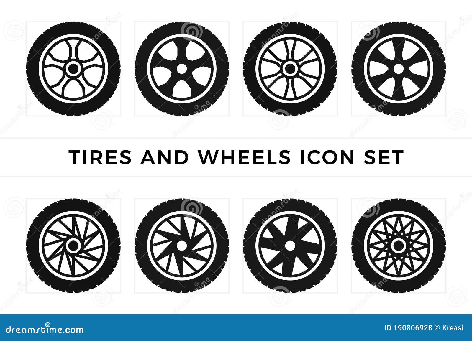 Set of Tires and Wheels Icon Vector Stock Vector - Illustration of ...