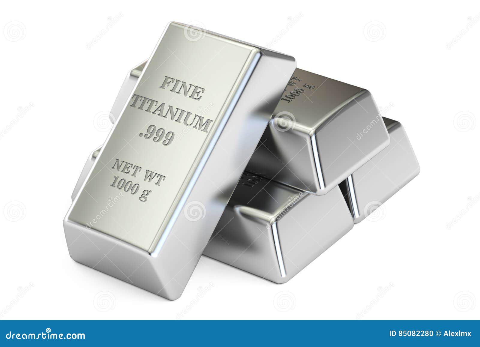 Set of Titanium Ingots Closeup, 3D Rendering Stock Illustration ...