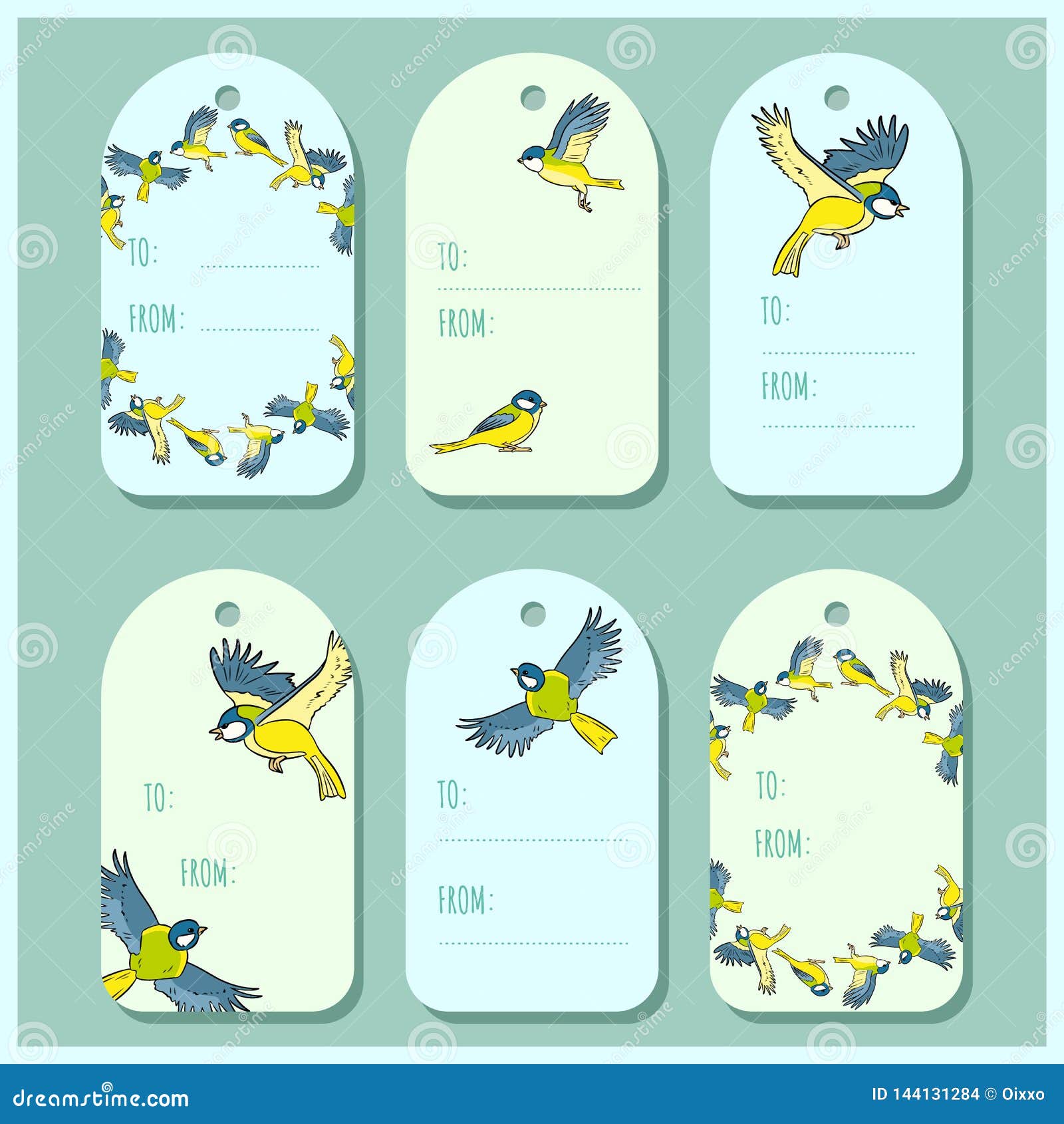 Set with Titmouse Spring Birds Gift Tags. Vector Labels Collection ...