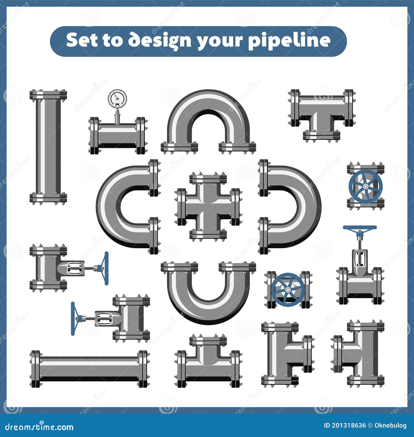 A Set for Creating a Pipeline. Vector Illustrations in Flat Style ...