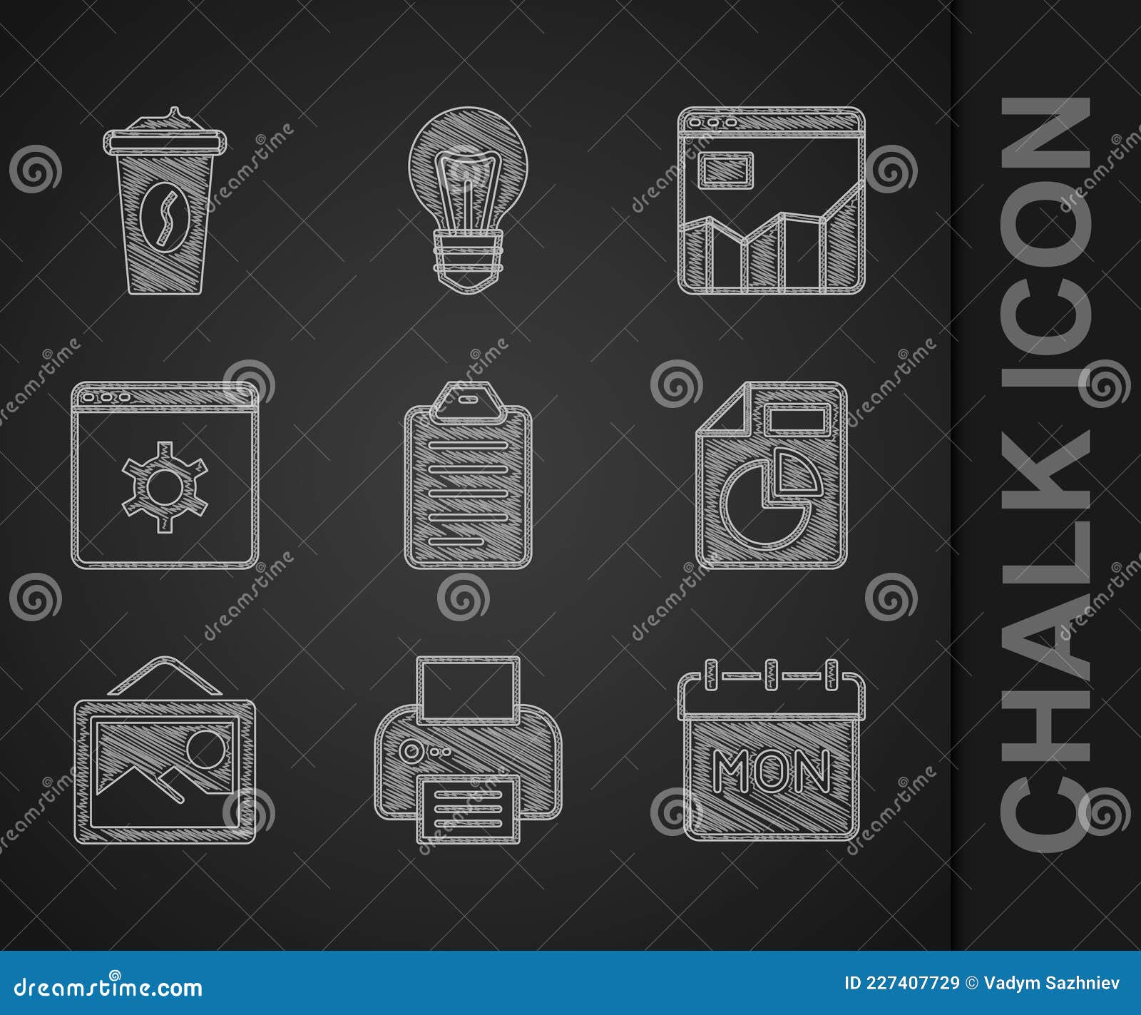 Set To Do List or Planning, Printer, Calendar, Document with Graph ...