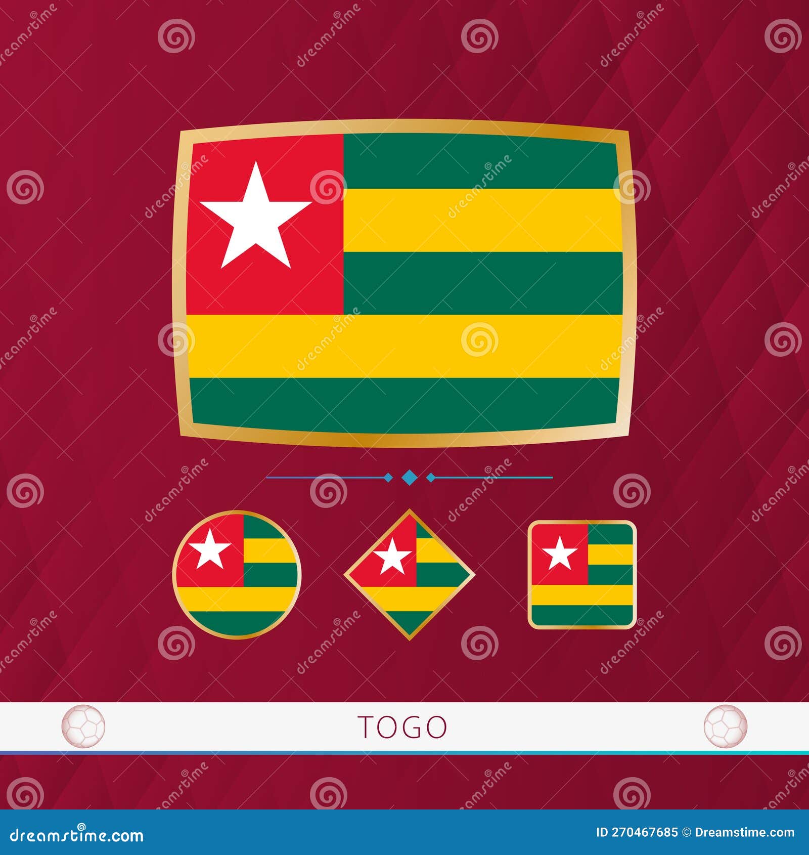 Set of Togo Flags with Gold Frame for Use at Sporting Events on a ...