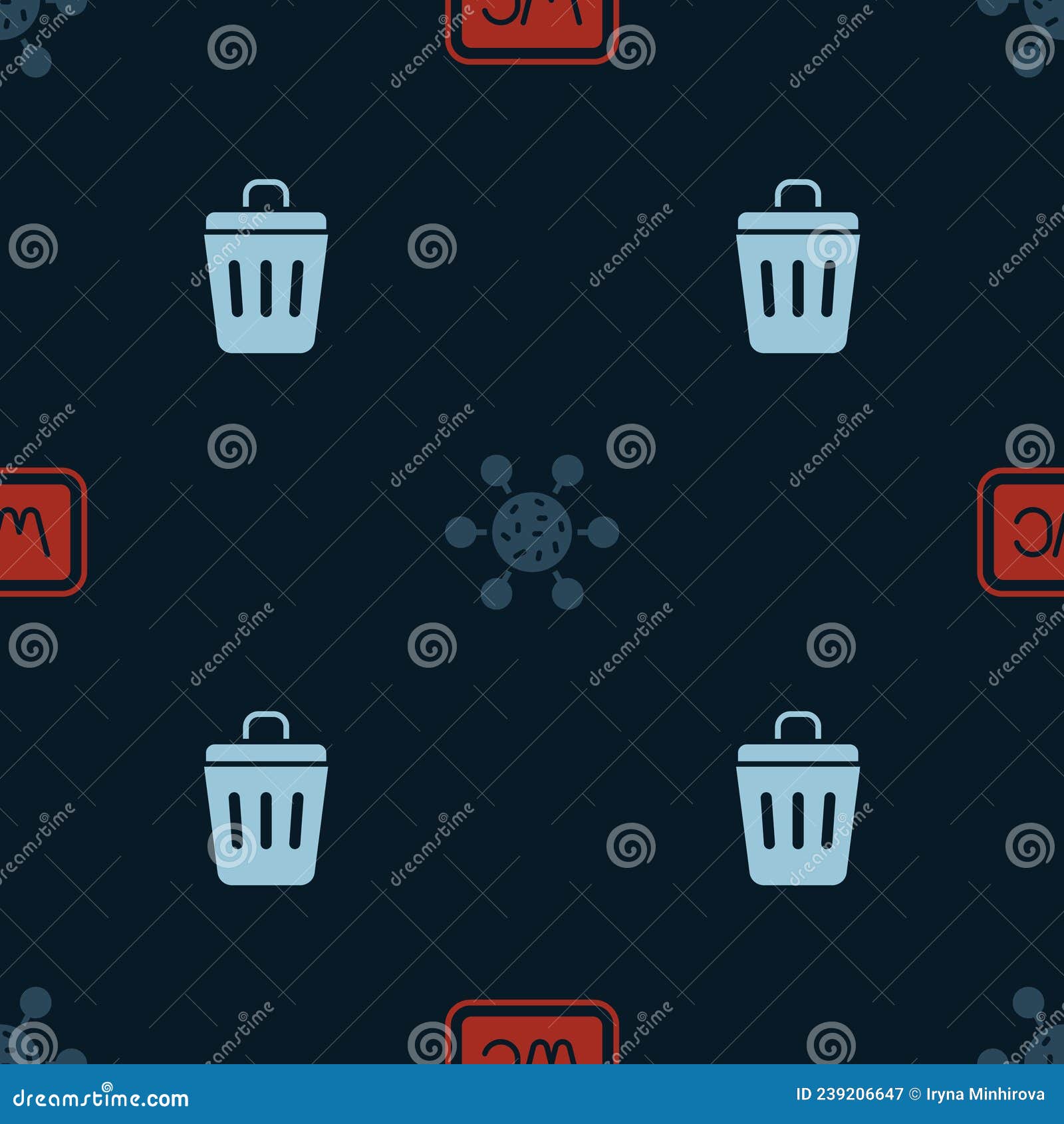 Set Toilet, Bacteria and Trash Can on Seamless Pattern. Vector Stock ...