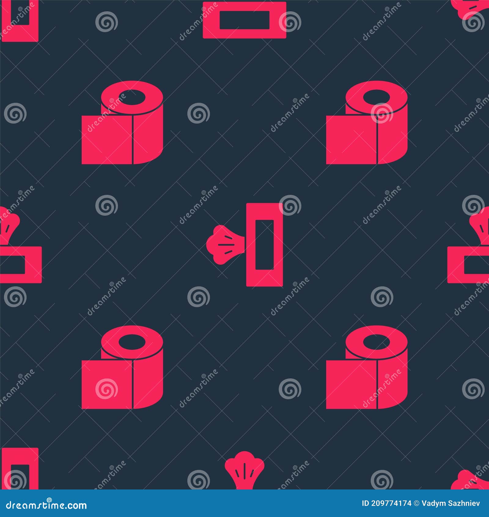 Set Toilet Paper Roll and Wet Wipe Pack on Seamless Pattern. Vector ...